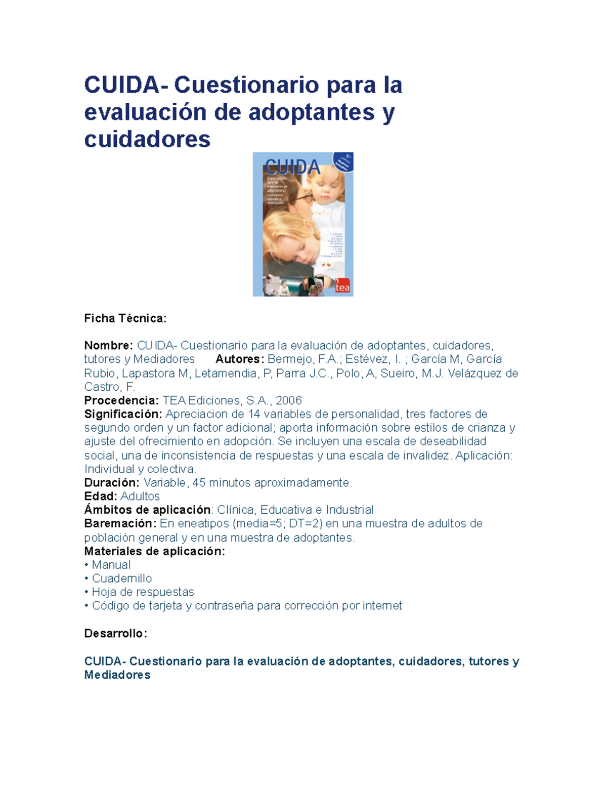 Cuida - CUIDA- Cuestionario para la evaluación de adoptantes y ...