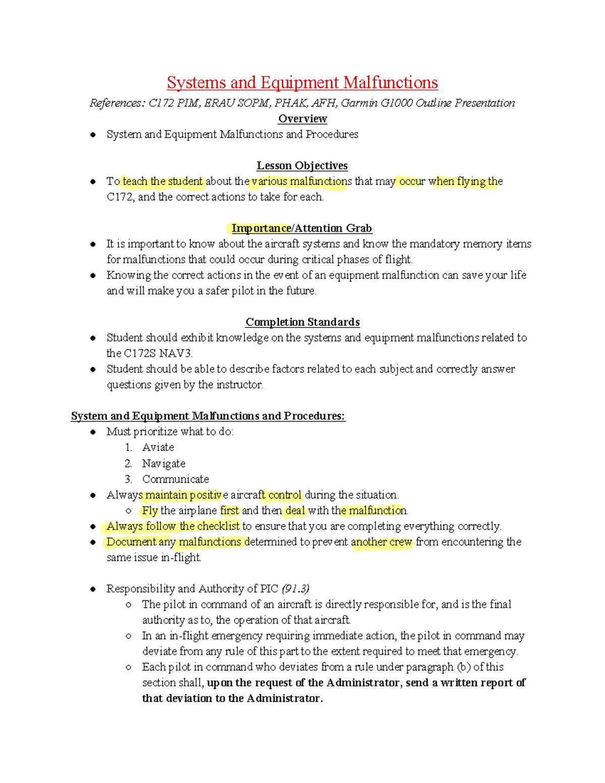 Systems and Equipment Malfunctions - Importance/Attention Grab It is ...