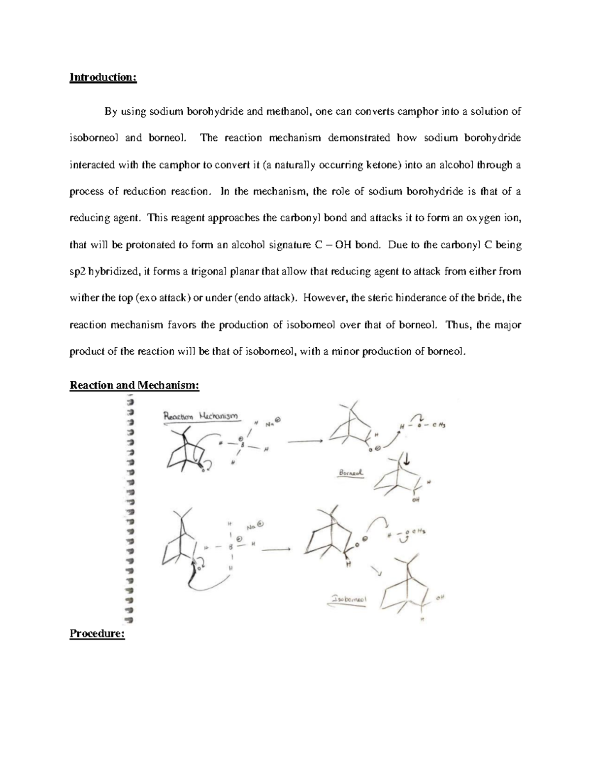 Lab1 – Reduction of Camphor to Borneol and Isoborneol - Introduction ...