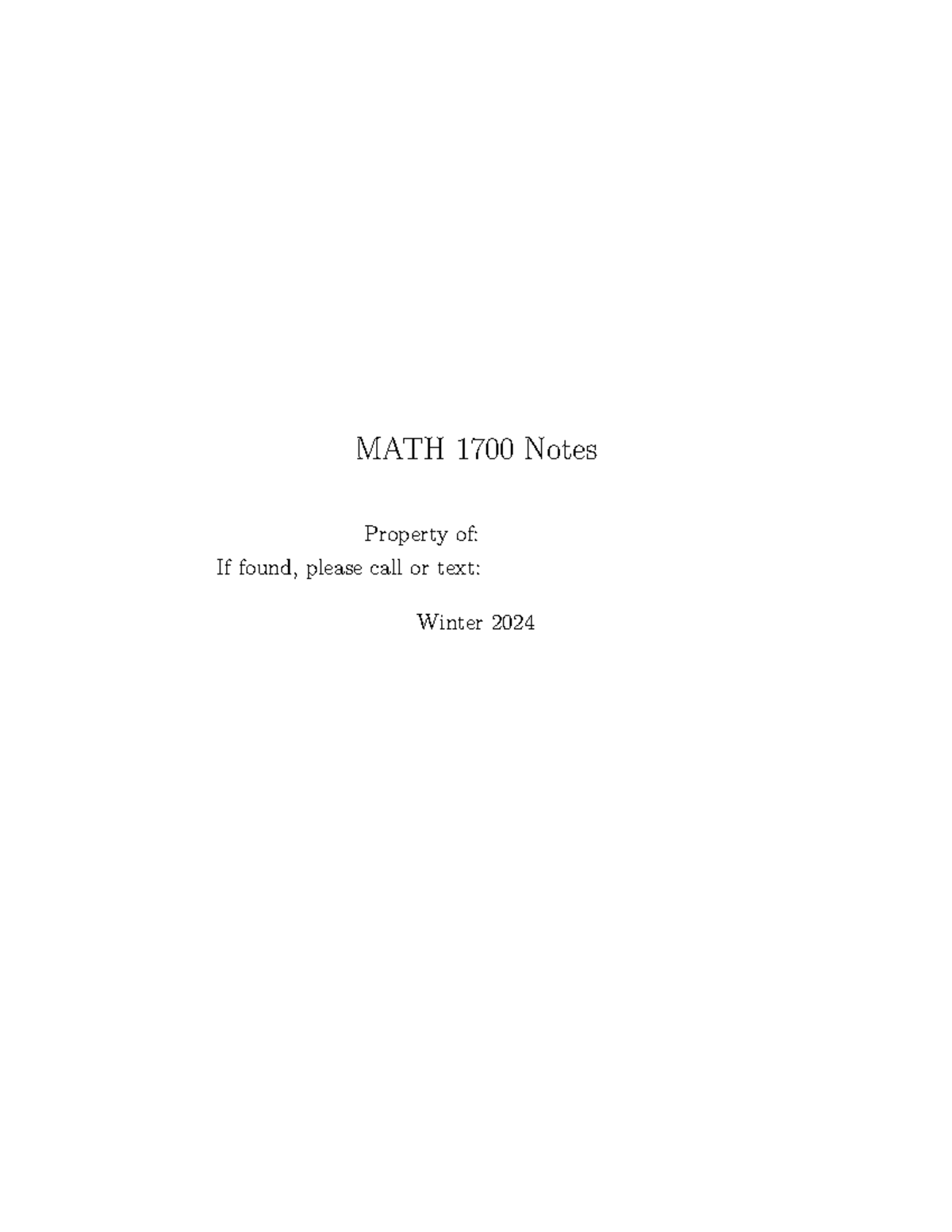 Chapter 2 Solutions - MATH 1700 Notes Property of: If found, please ...