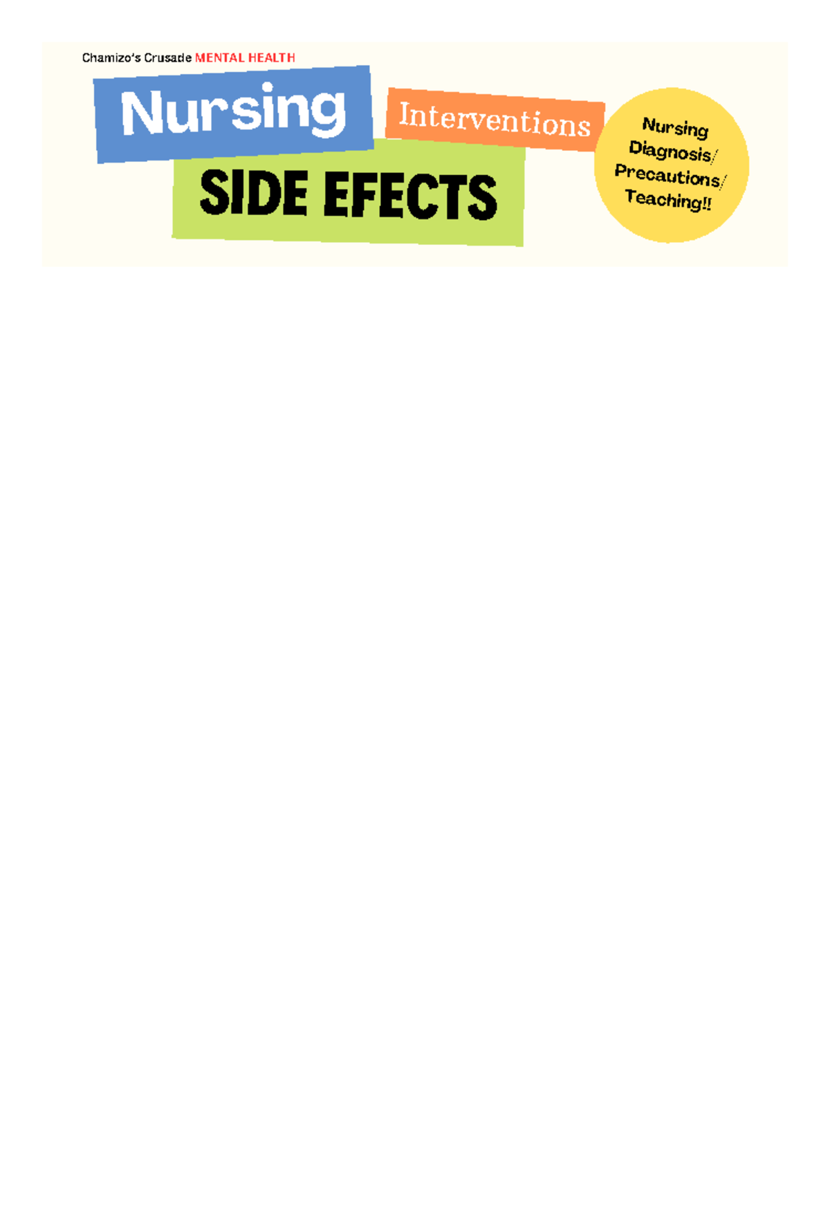 Selected Side Effects - Summary - SIDE EFECTS Nursing Interventions ...
