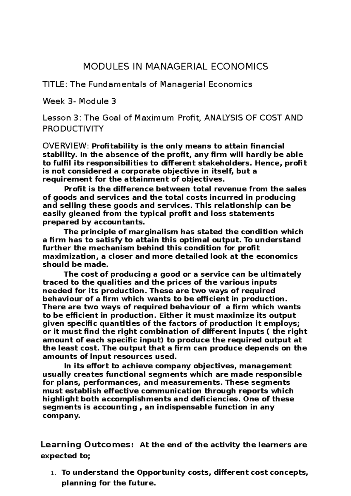 Modules IN Managerial Economic 1 - MODULES IN MANAGERIAL ECONOMICS ...