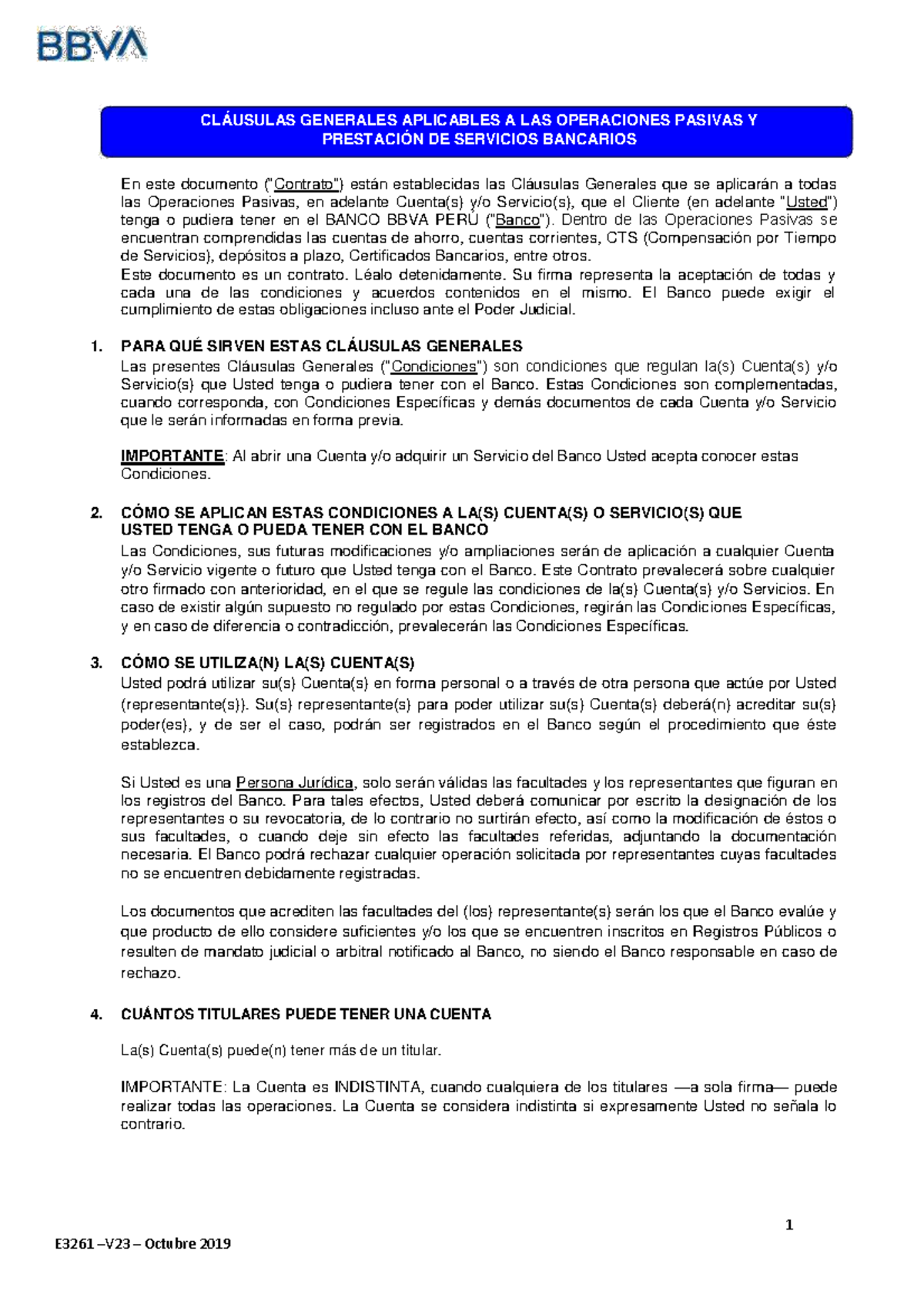 Clausulas generales operaciones pasivas prestacion servicios bancarios ...