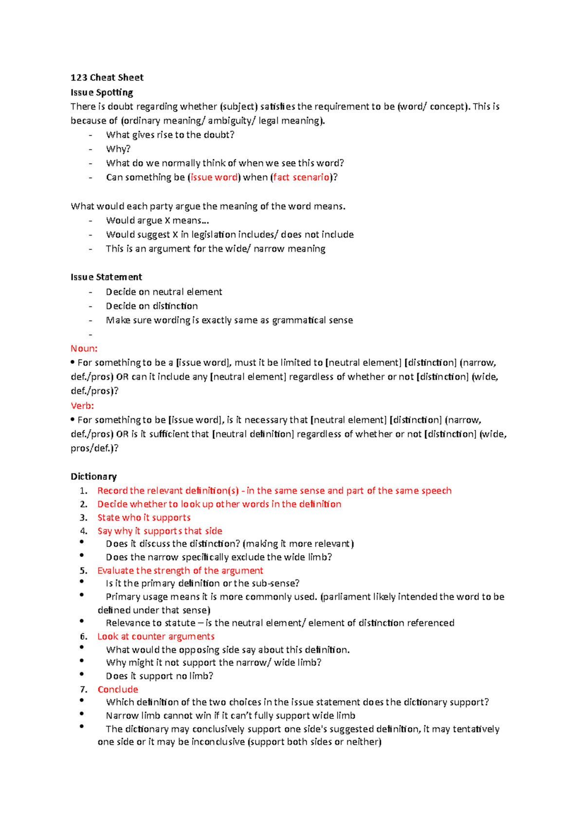 123 Cheat Sheet - 123 Cheat Sheet Issue Spotting There is doubt ...