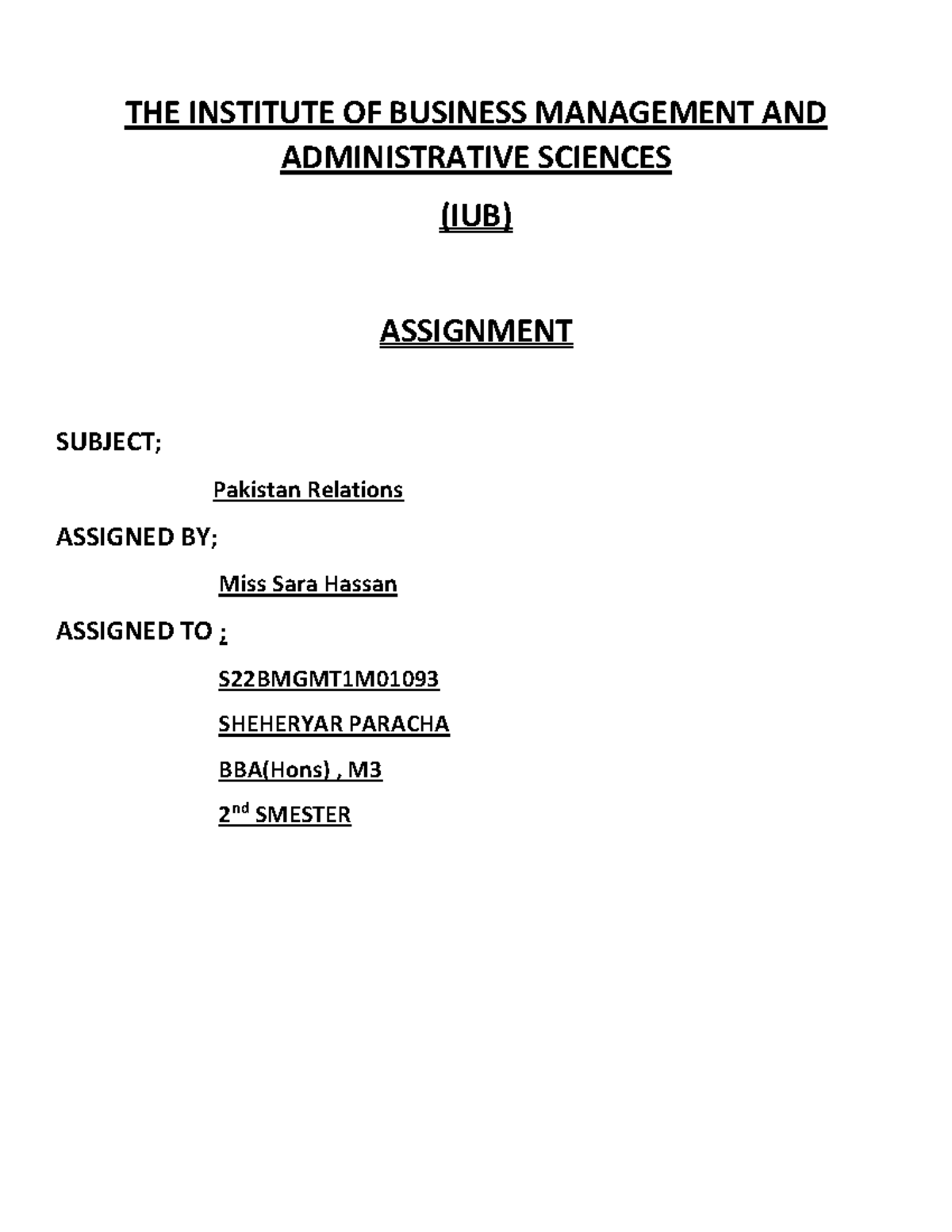 Assignment PRGR - THE INSTITUTE OF BUSINESS MANAGEMENT AND ...