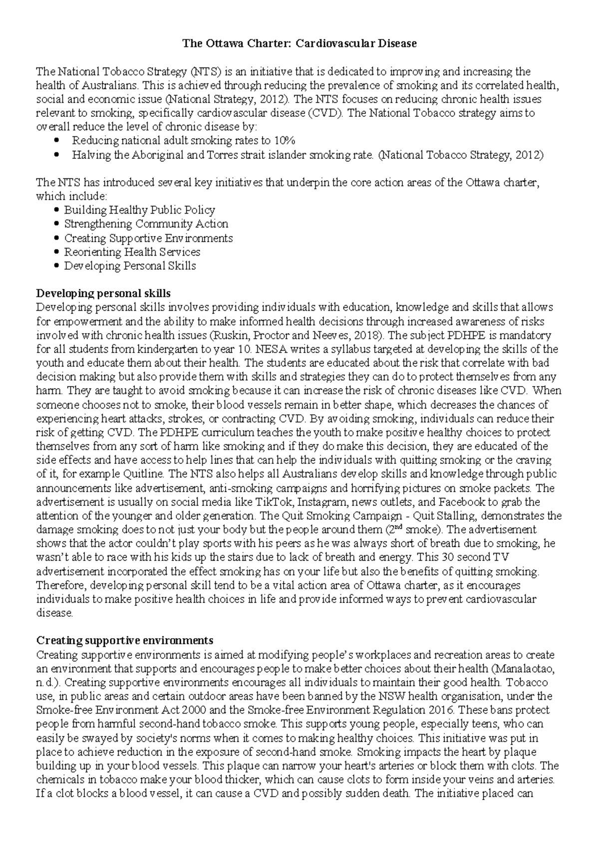 Pdhpe assesment - The Ottawa Charter: Cardiovascular Disease The ...