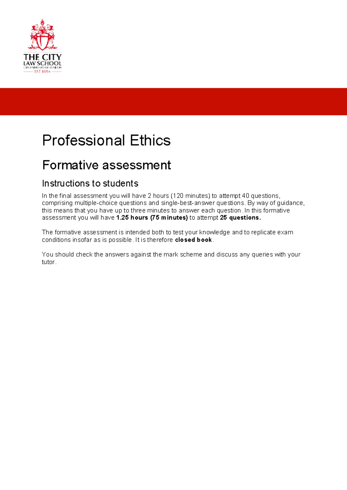 Ethics Formative assessment - Questions - Professional Ethics Formative ...
