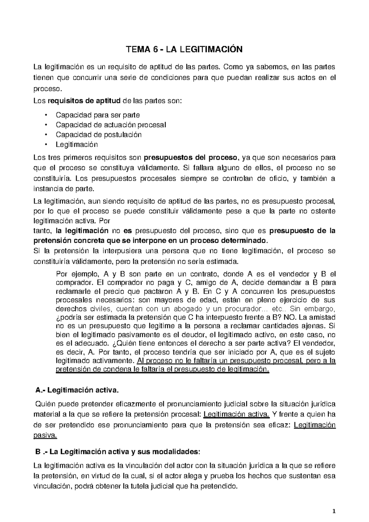 TEMA 6 - LA Legitimación - TEMA 6 - LA LEGITIMACIÓN La legitimación es ...
