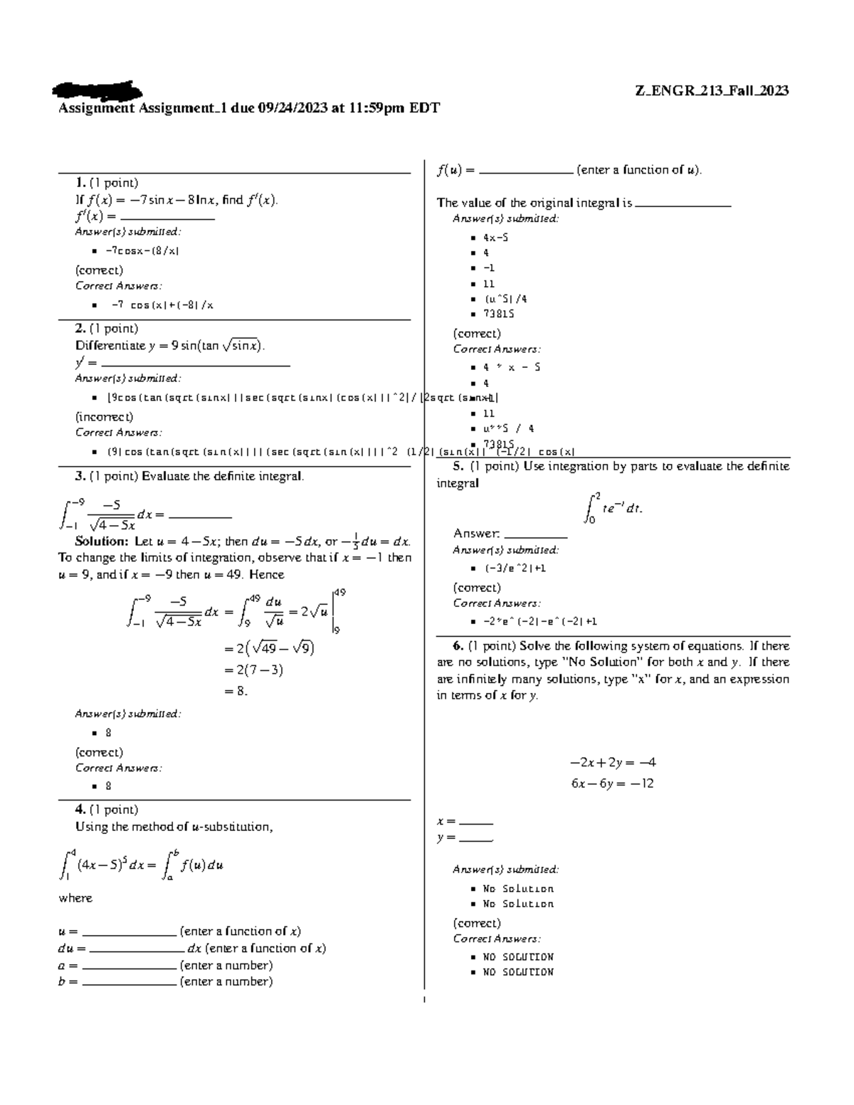 Z ENGR 213 Fall 2023 - webwork - Mari Kajita Z ENGR 213 Fall 2023 Assignment Assignment 1 due ...