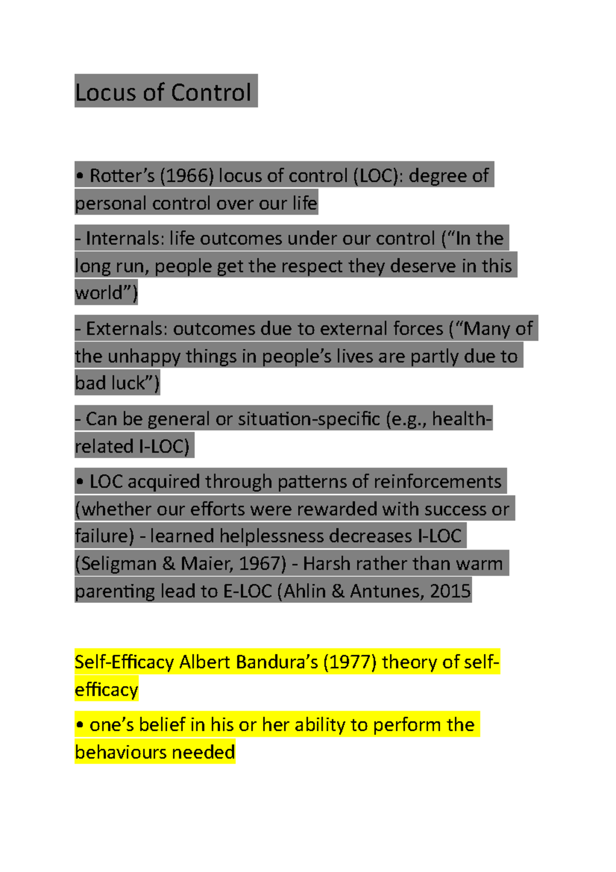 Personality 6 - Lecture notes 05/03/21 - Locus of Control Rotter’s ...