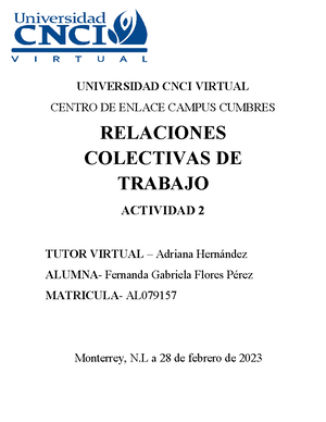 Relaciones Colectivas DE Trabajo - Actividad 1 Semana 1 - UNIVERSIDAD CNCI VIRTUAL MONSERRATH ...