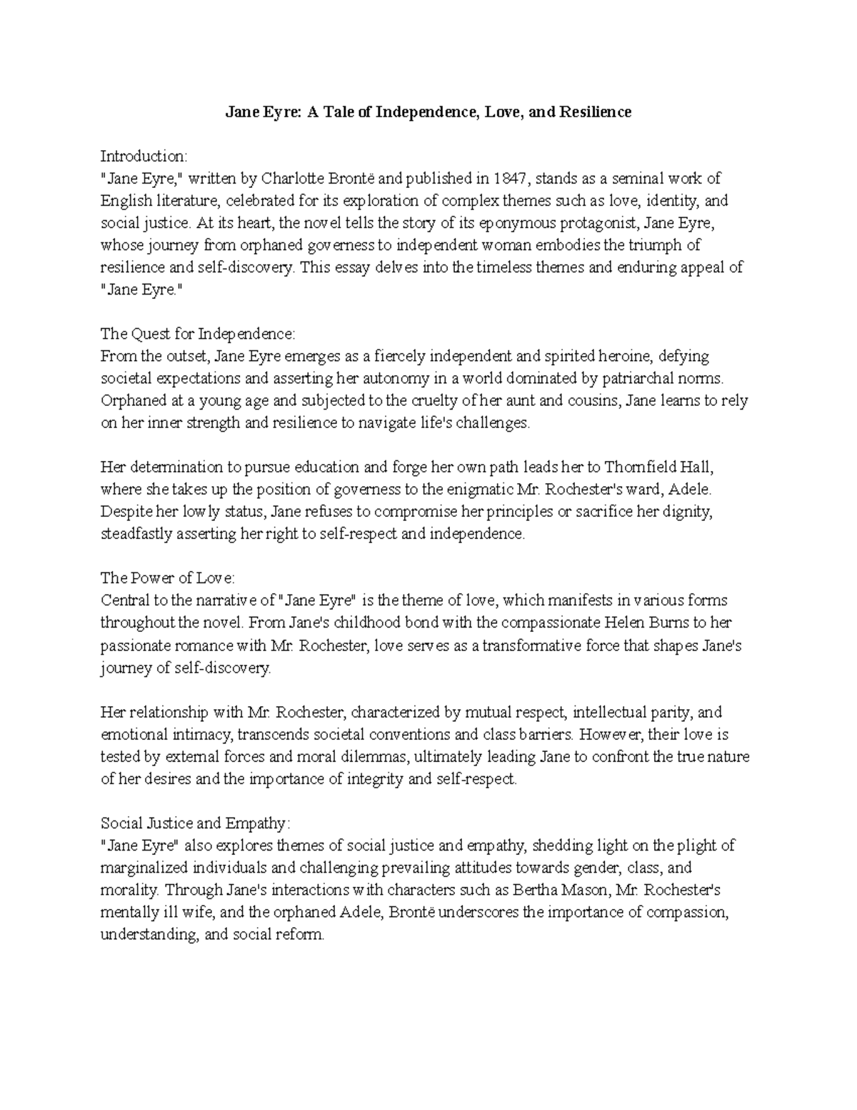 Jane Eyre A Tale of Independence, Love, and Resilience - Jane Eyre: A ...