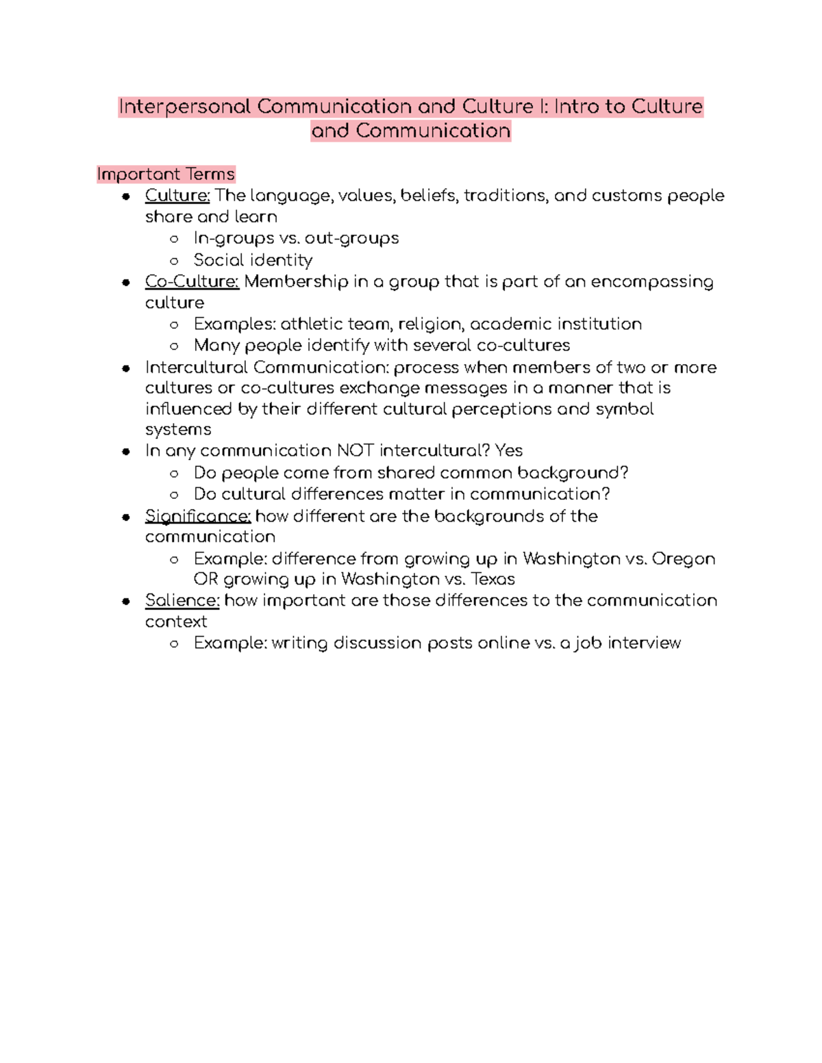 Intro to Culture and Communication - COMM 218 - OSU - Studocu