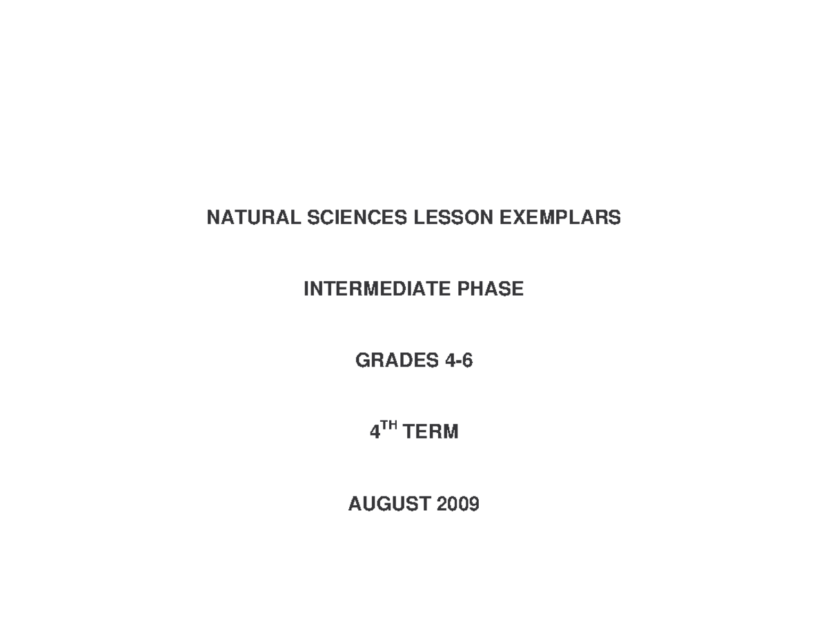 T4 NS LP Gr 4 6 - Lesson plan - NATURAL SCIENCES LESSON EXEMPLARS ...