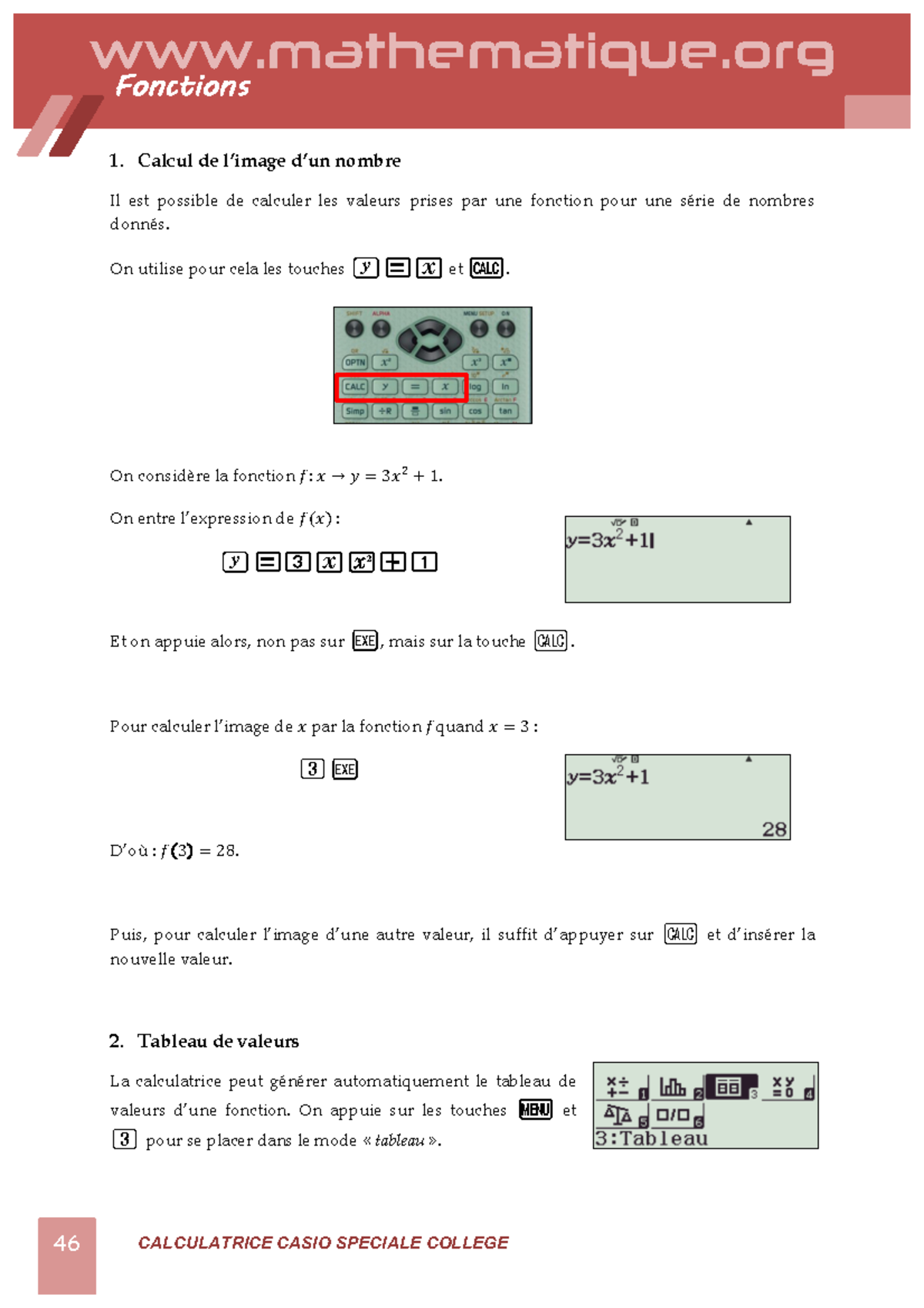 Fonctions tableur calculatrice casio college - 46 CALCULATRICE CASIO ...