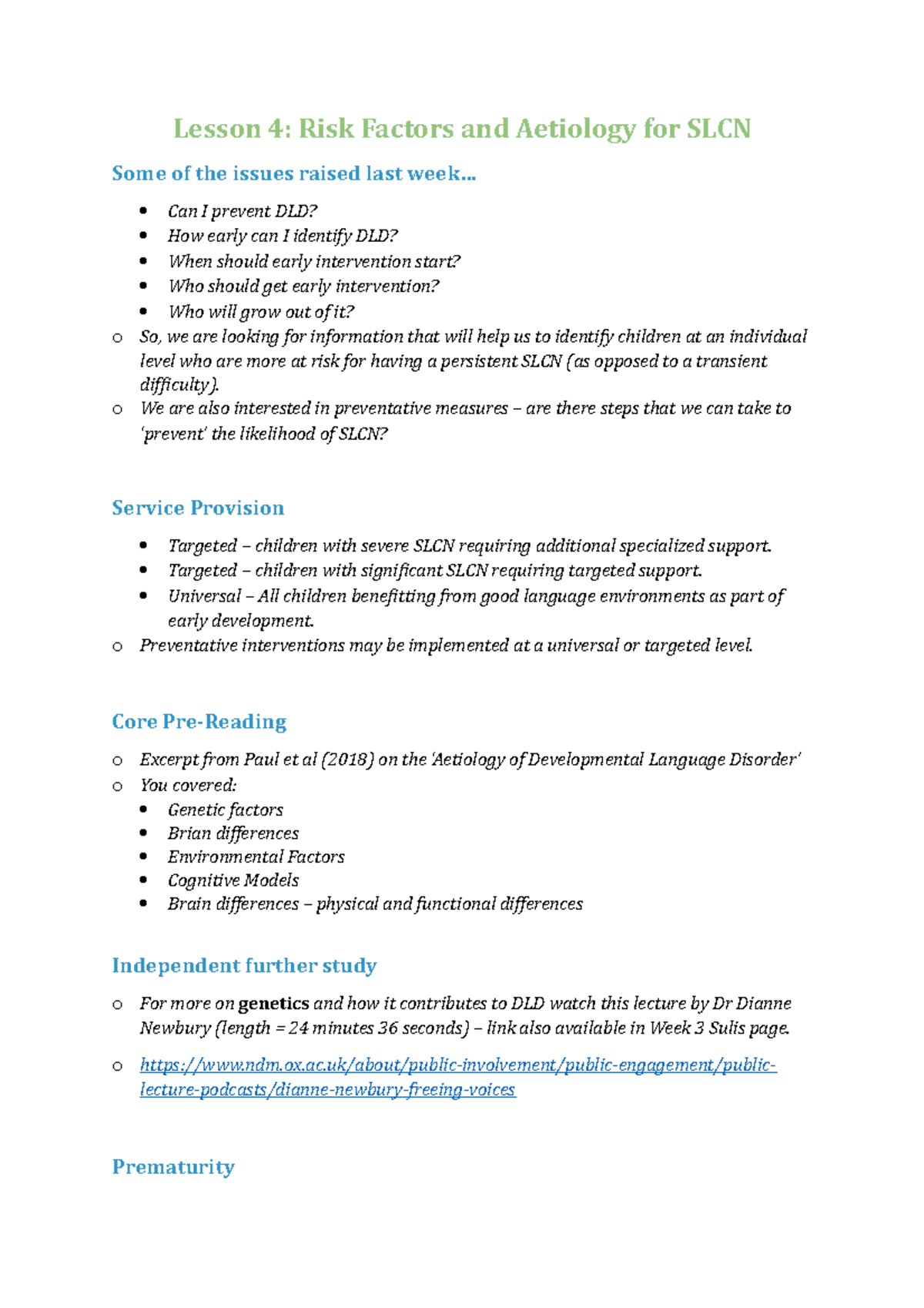 Lecture 4 Risk Factors and Aetiology for SLCN - SLCN in the Preschool ...