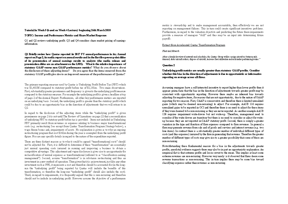 Week Five Tutorial Income Solutions - Tutorial in Week 5 (based on Week ...