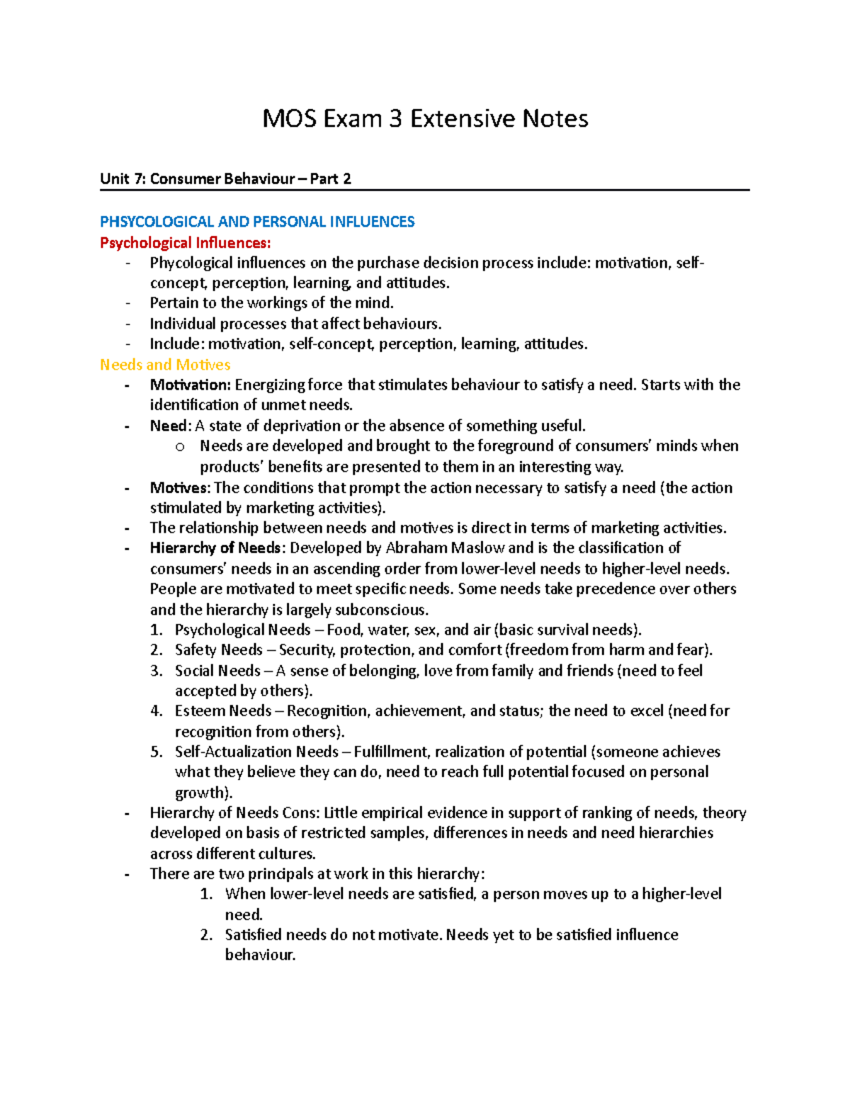 MOS Exam 3 Extensive Notes - MOS Exam 3 Extensive Notes Unit 7 ...