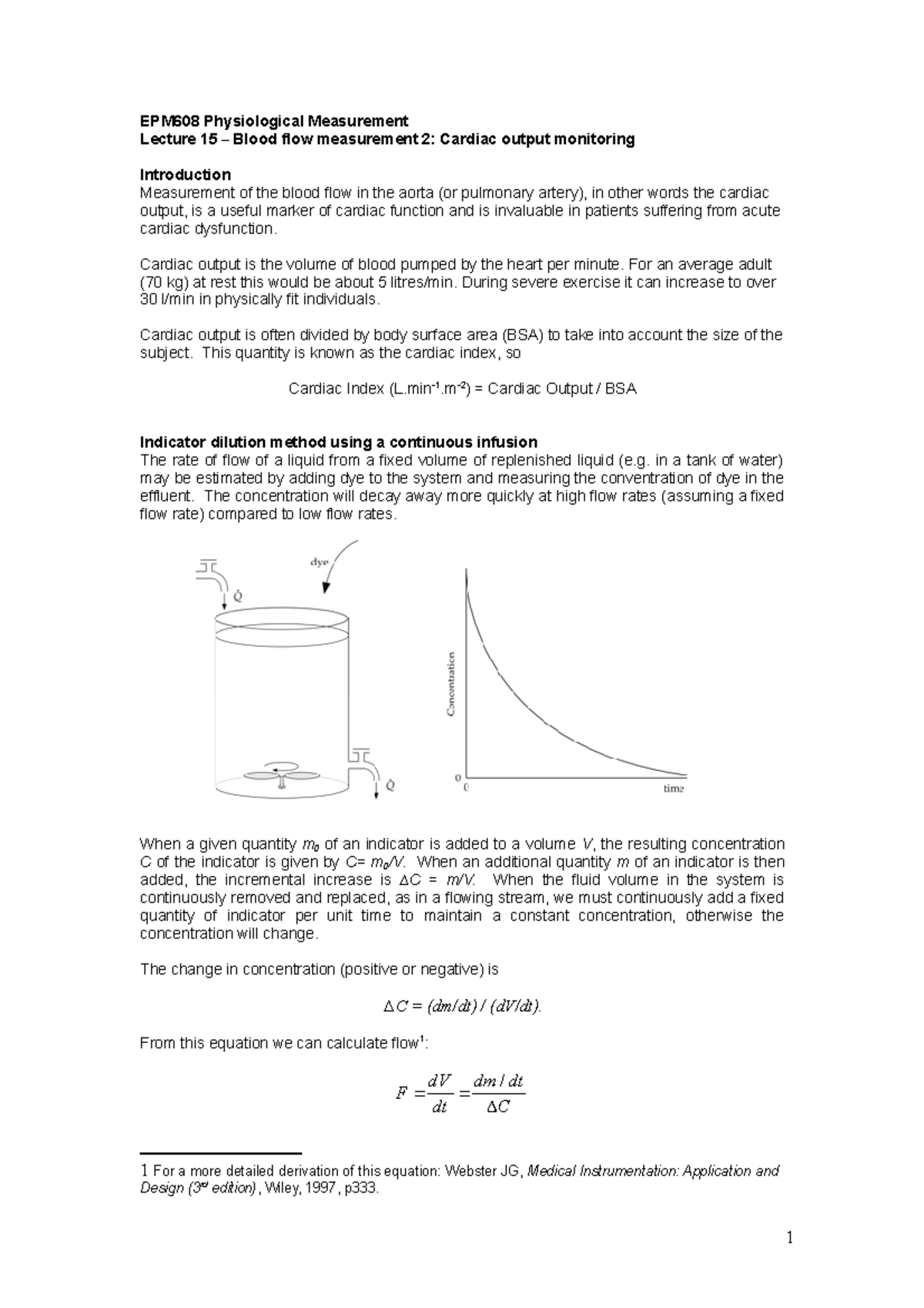 Lecture 15 - Blood Flow Measurement 2 - EPM608 Physiological Measurement Lecture 15 – Blood flow ...