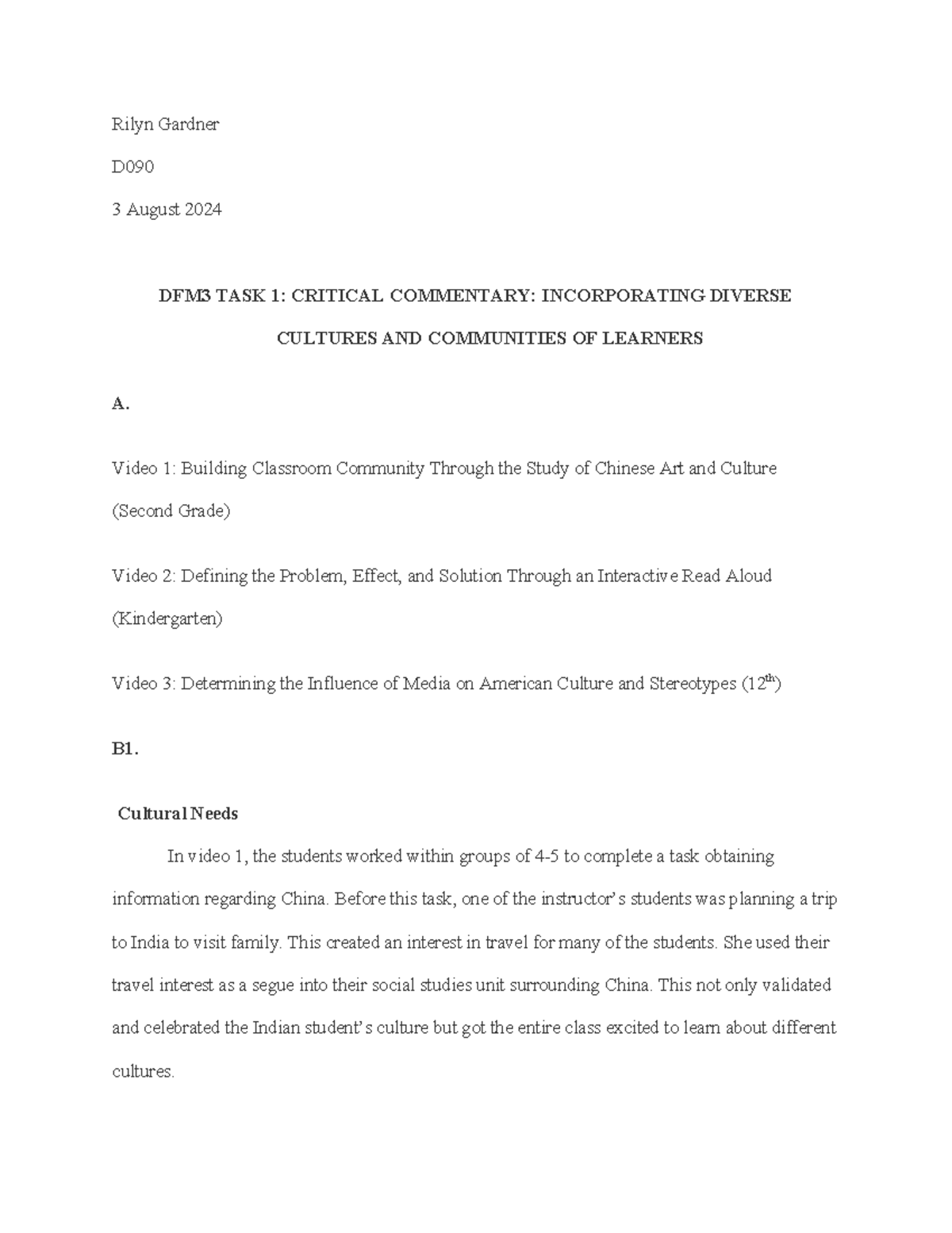 DFM3 TASK 1- Passed - Rilyn Gardner D 3 August 2024 DFM3 TASK 1 ...