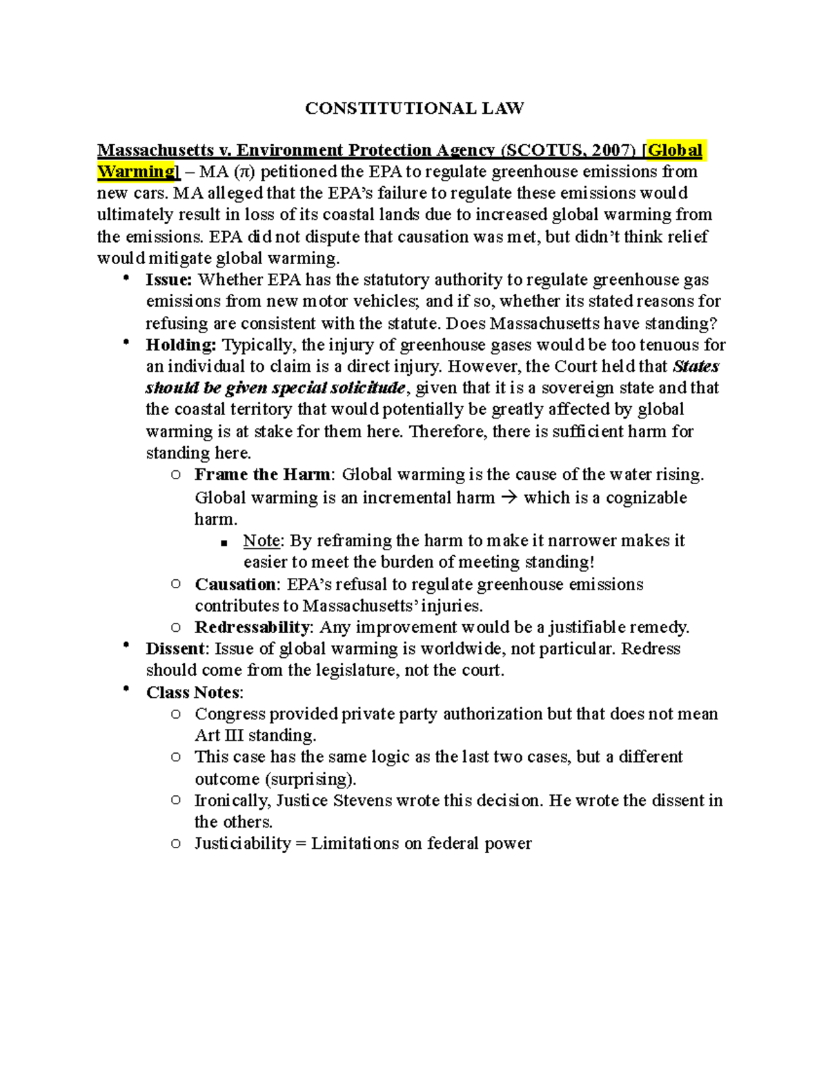 Constitutional LAW Case on Global Warming - CONSTITUTIONAL LAW ...