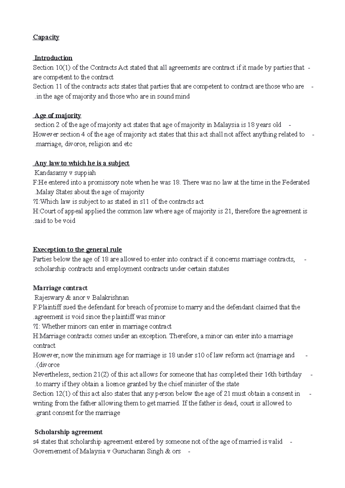 Capacity notes - Capacity Introduction Section 10(1) of the Contracts ...