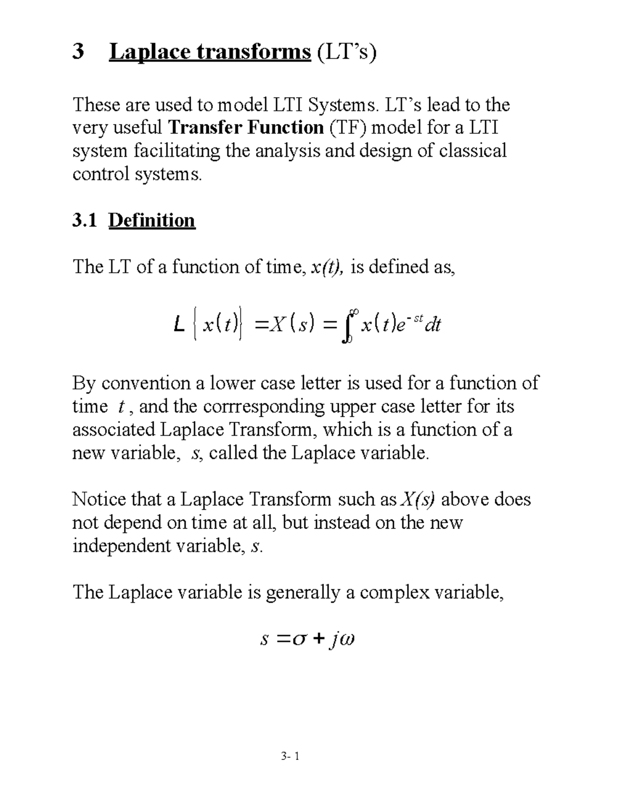 B EG144 Sec 03 Laplace Transforms 1 - 3 Laplace transforms (LT’s) These ...
