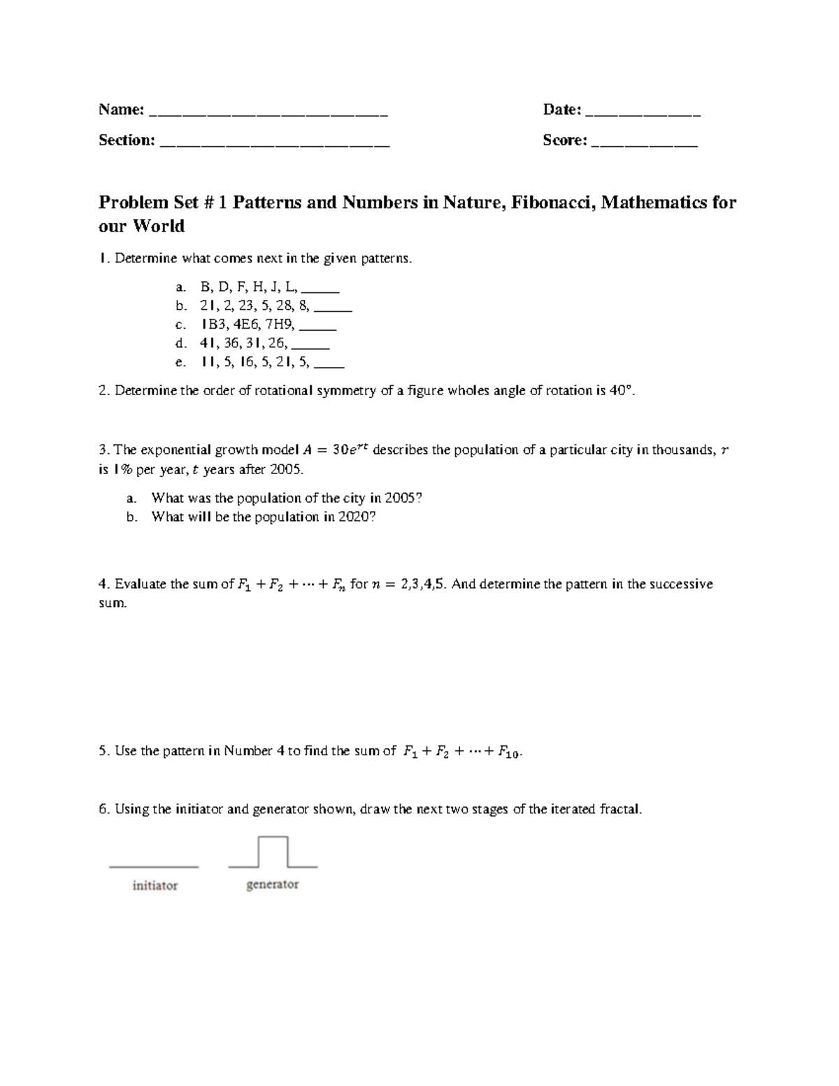 Problem Set 1 - math - Name: _____________________________ Date ...