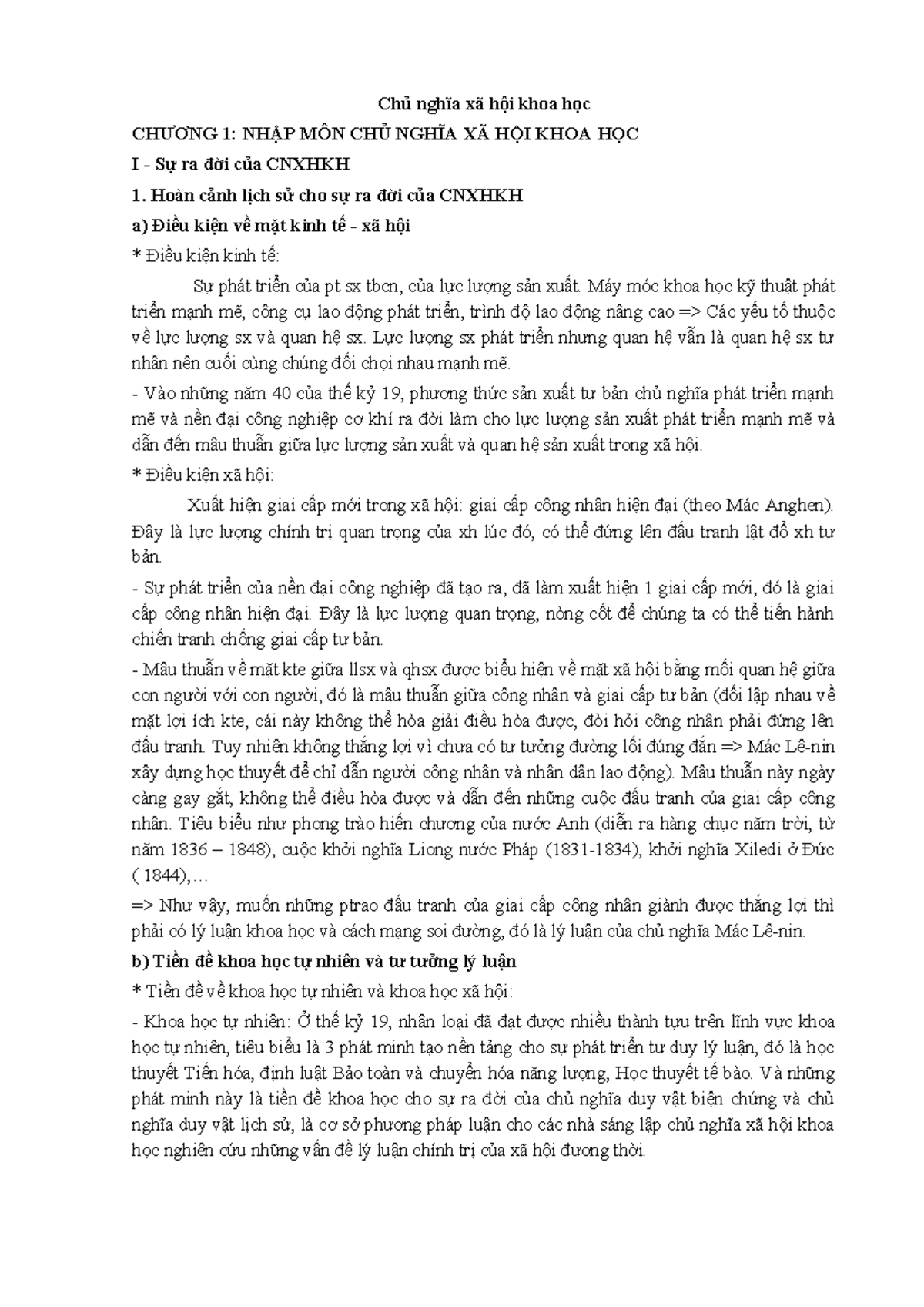 Vở ghi cnkhxh - trên lớp - Chủ nghĩa xã hội khoa học CHƯƠNG 1: NHẬP MÔN CHỦ NGHĨA XÃ HỘI KHOA ...
