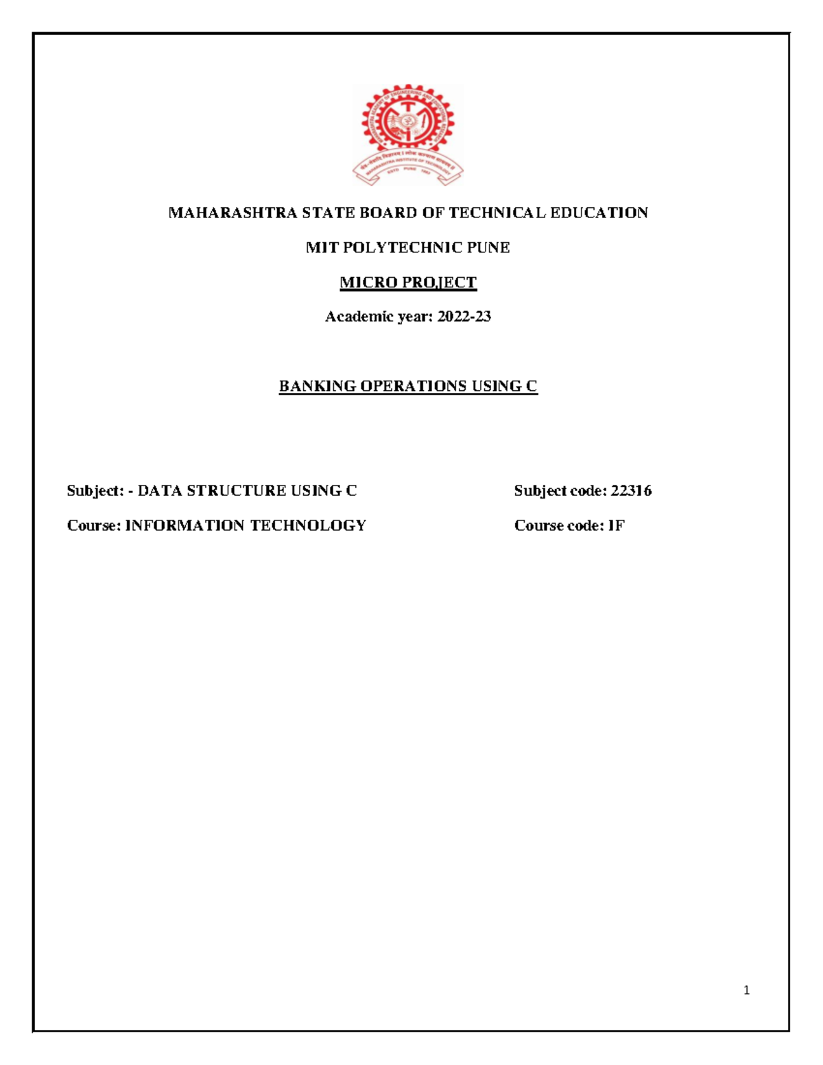 DS Microproject Format - MAHARASHTRA STATE BOARD OF TECHNICAL EDUCATION MIT POLYTECHNIC PUNE ...