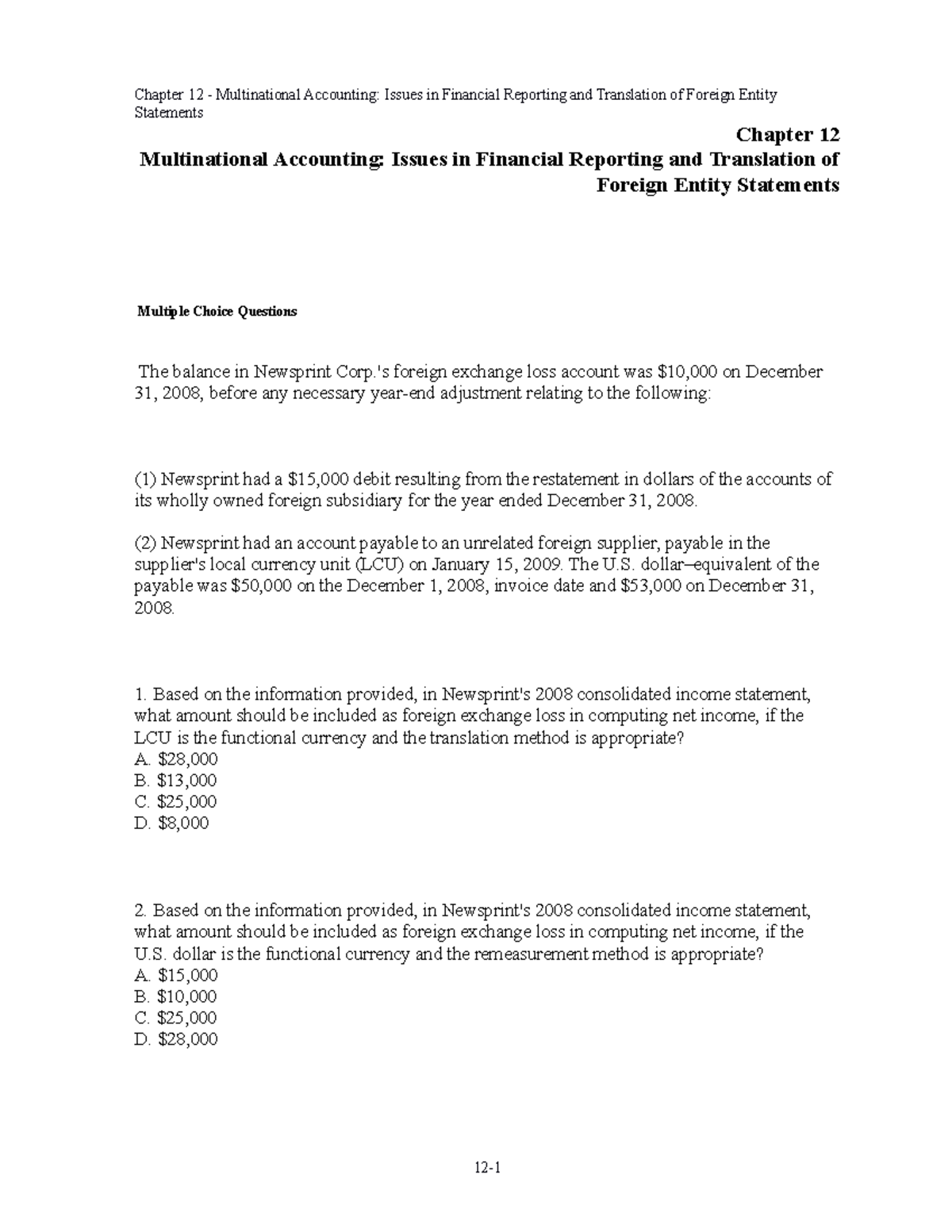 Ch12 financial reporting and translation of foreign entity statements ...