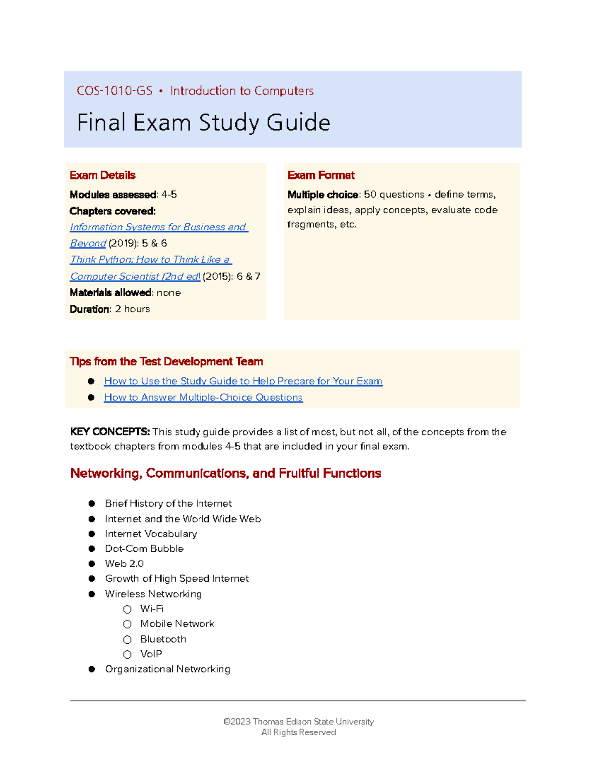 Final Exam Study Guide COS-1010GS-jul23 - COS-1010-GS • Introduction to Computers Final Exam ...