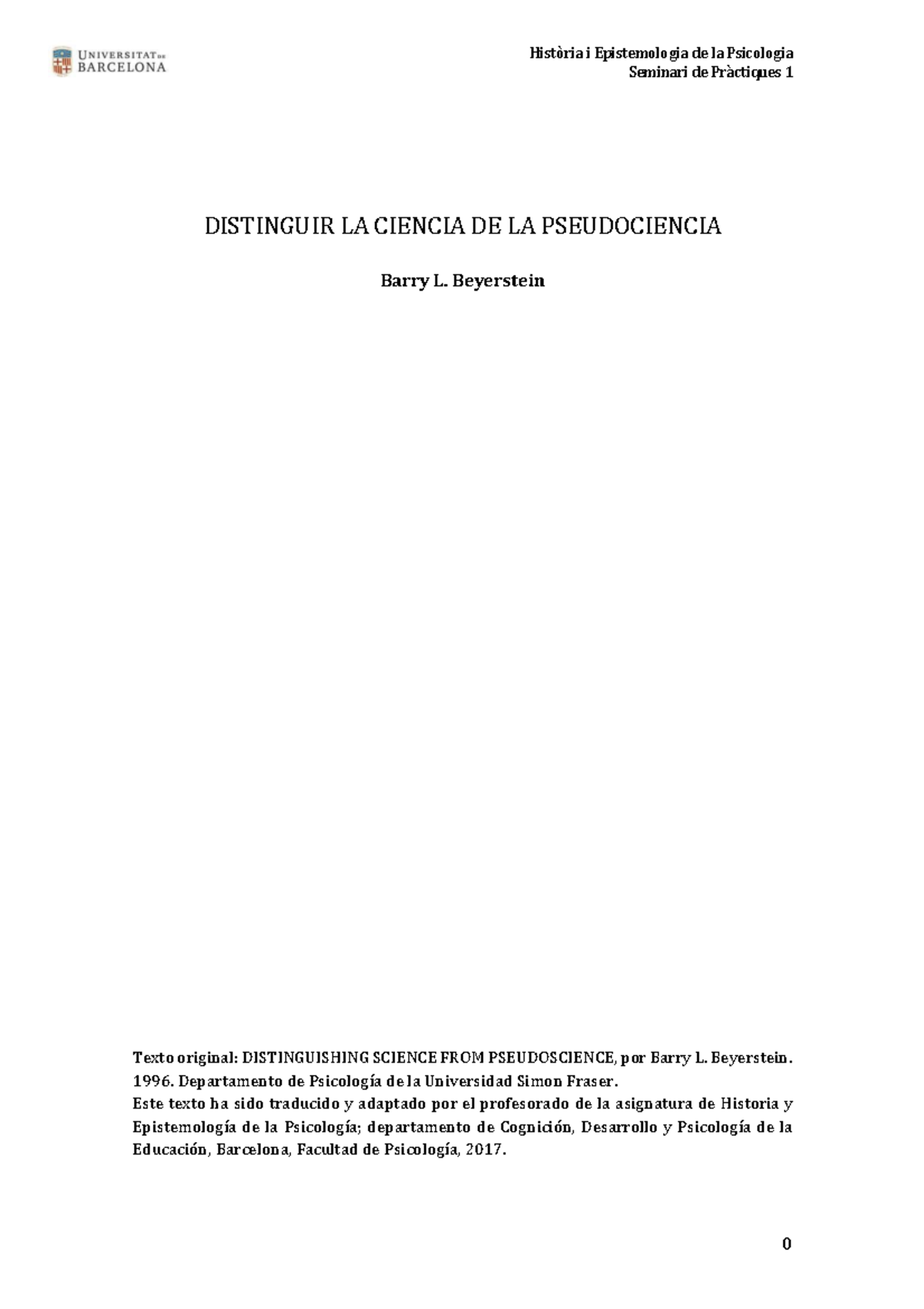 Distinguir LA Ciencia DE LA Pseudociencia - Seminari de Pr‡ctiques 1 DISTINGUIR LA CIENCIA DE LA ...