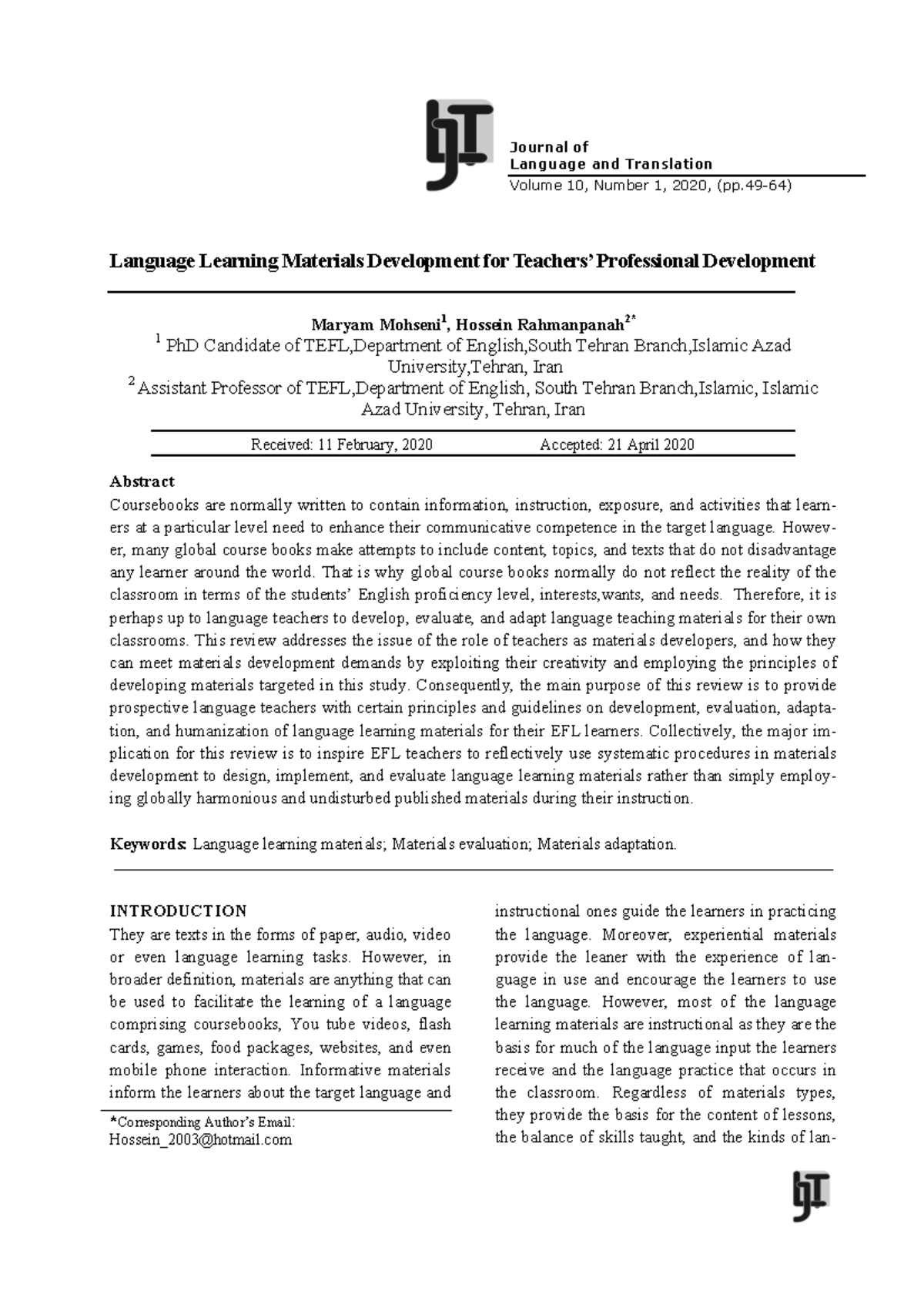 Language Learning Materials Development for Teacher's Professional Development - Journal of ...