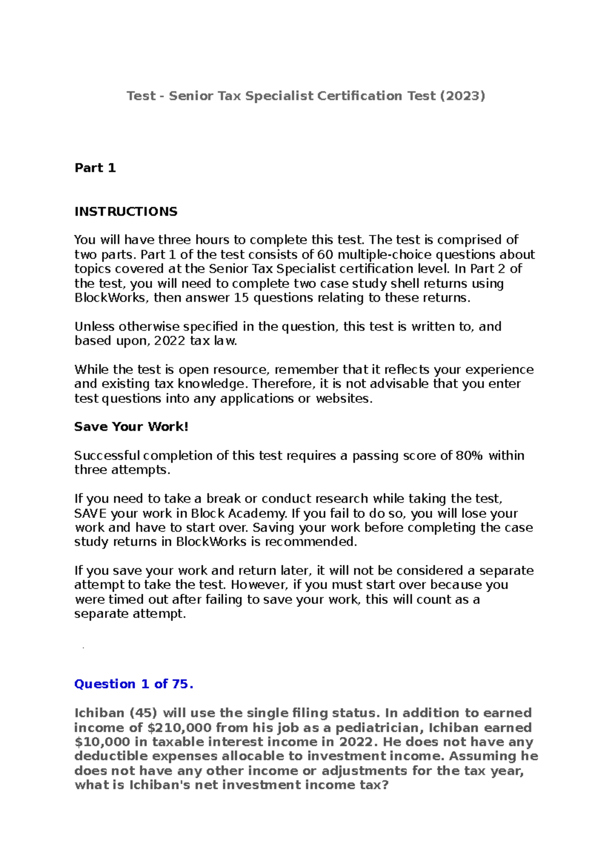 2023 12 28810 Senior Tax Specialist Certification Test 2023 - Test ...