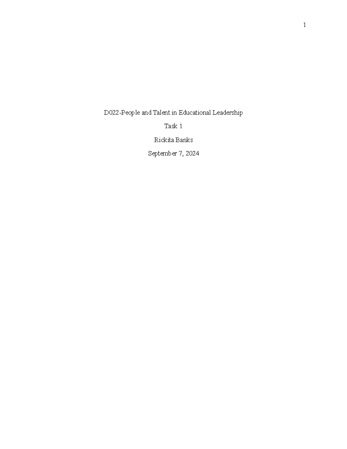 D022 Task 1 - D022 Task 1 - D022-People and Talent in Educational ...