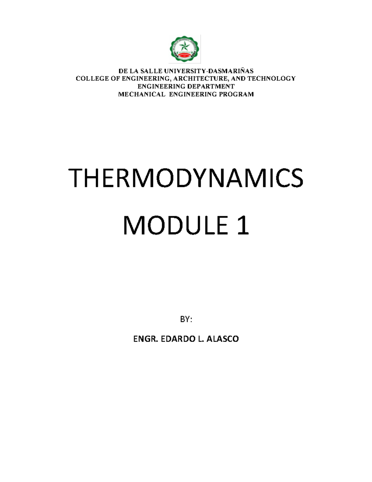 MEET 211 Module 1 - DE LA SALLE UNIVERSITY-DASMARIÑAS COLLEGE OF ...