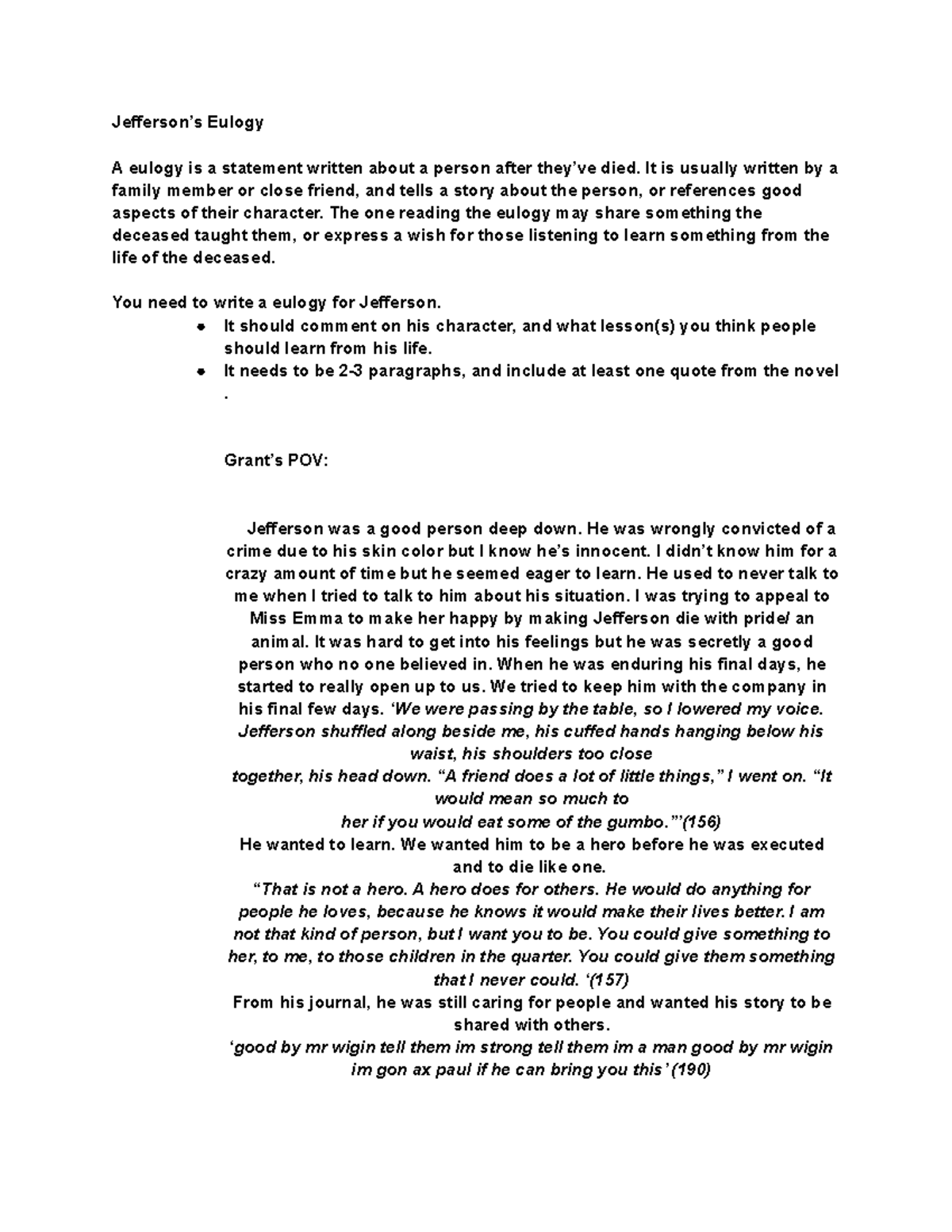 Jefferson’s Eulogy - Writing Assignment on Jefferson from a Lesson ...