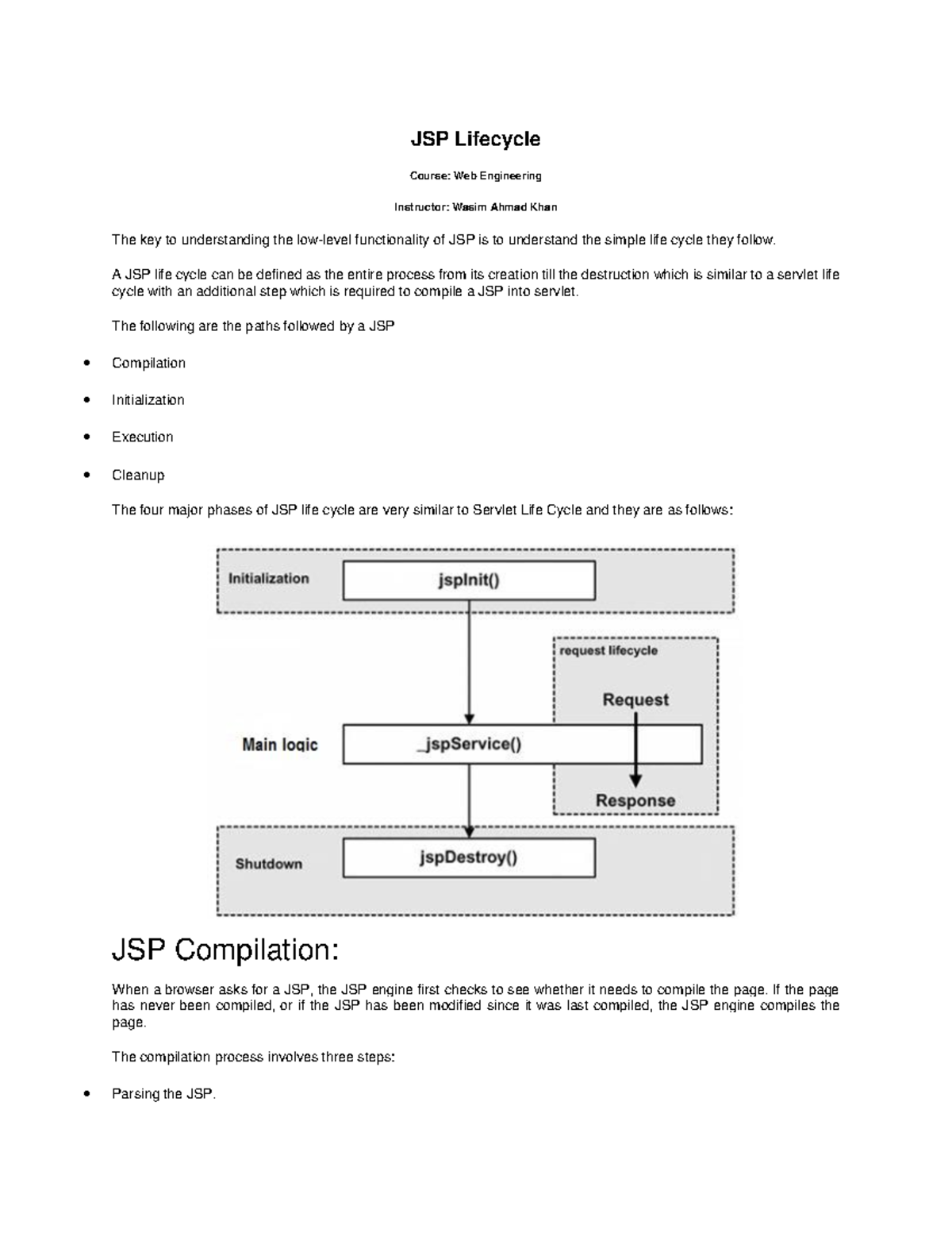 Jsp Lifecycle These Are Web Engineering Course Material Web Programming Punjab University