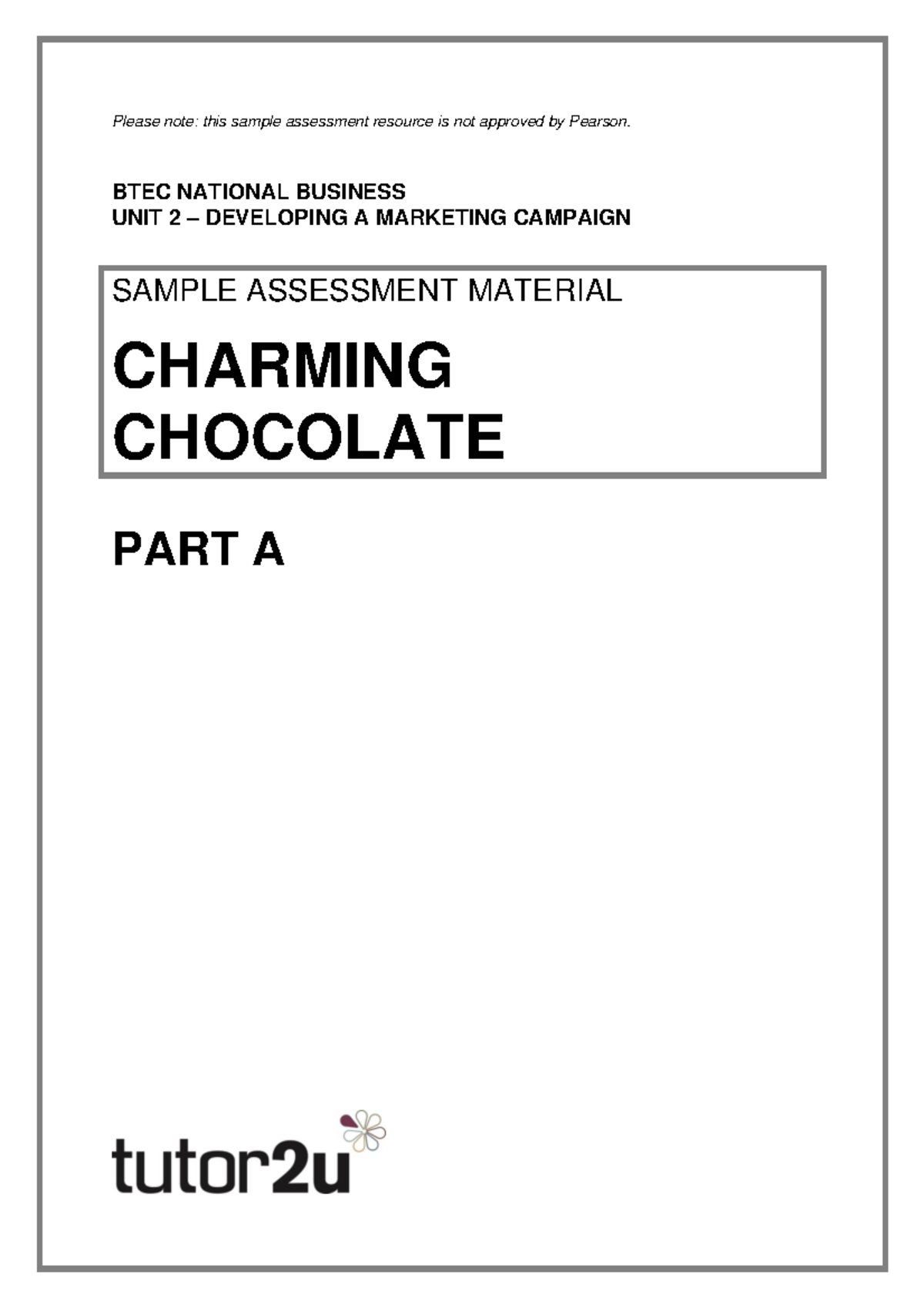 BTEC Unit 2 Ad Sam Charming Chocolate - Please note: this sample ...