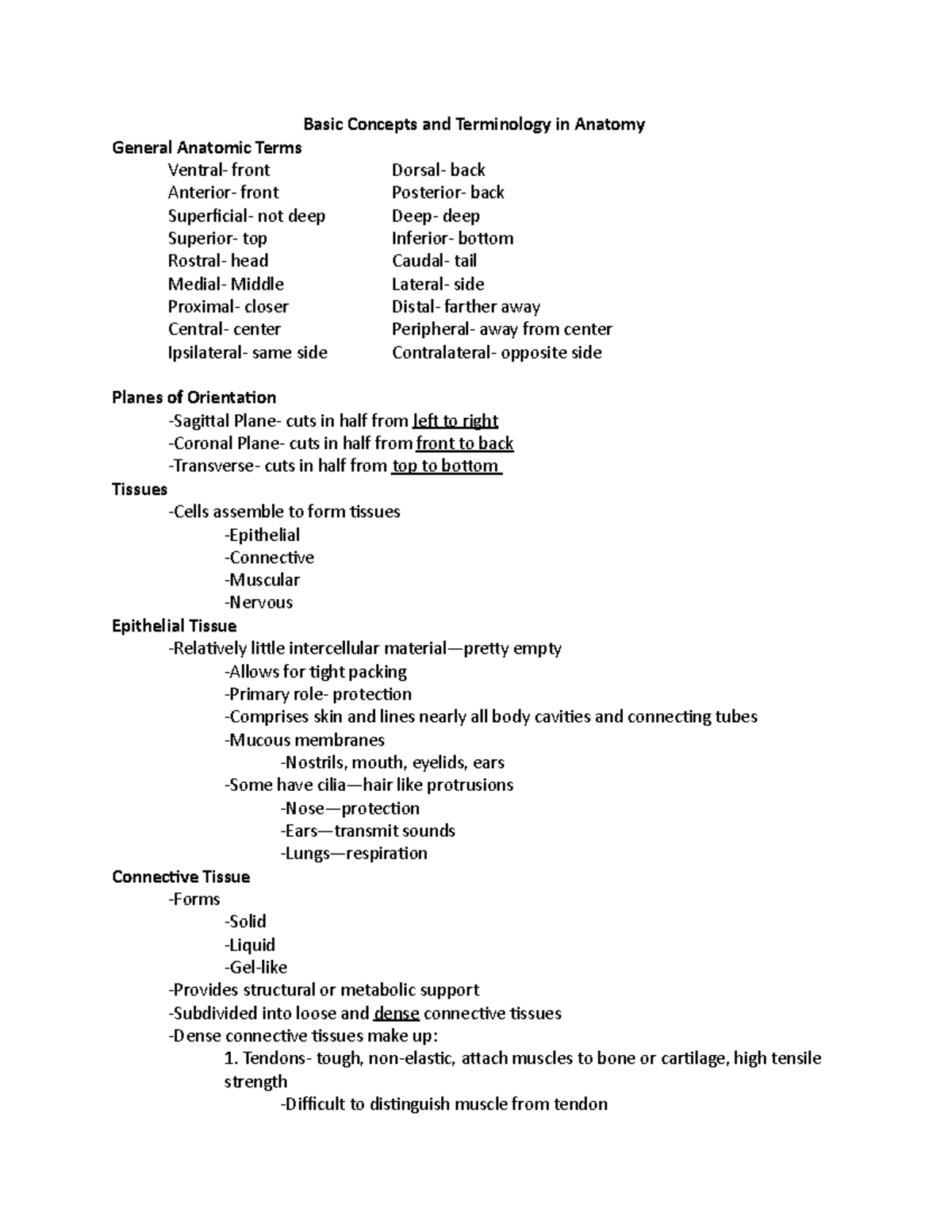 A P Exam 1 - Dr. Tim notes for exam 1 - Basic Concepts and Terminology ...