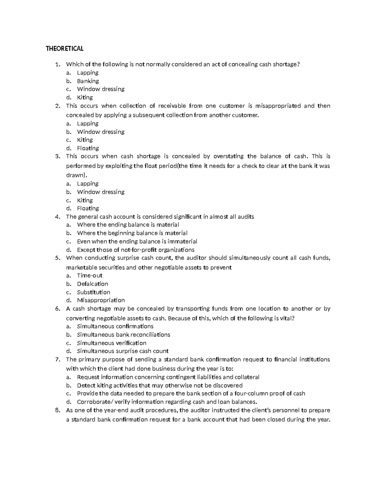 Theoretical Problems Exercises - Part 1 - THEORETICAL Which of the ...