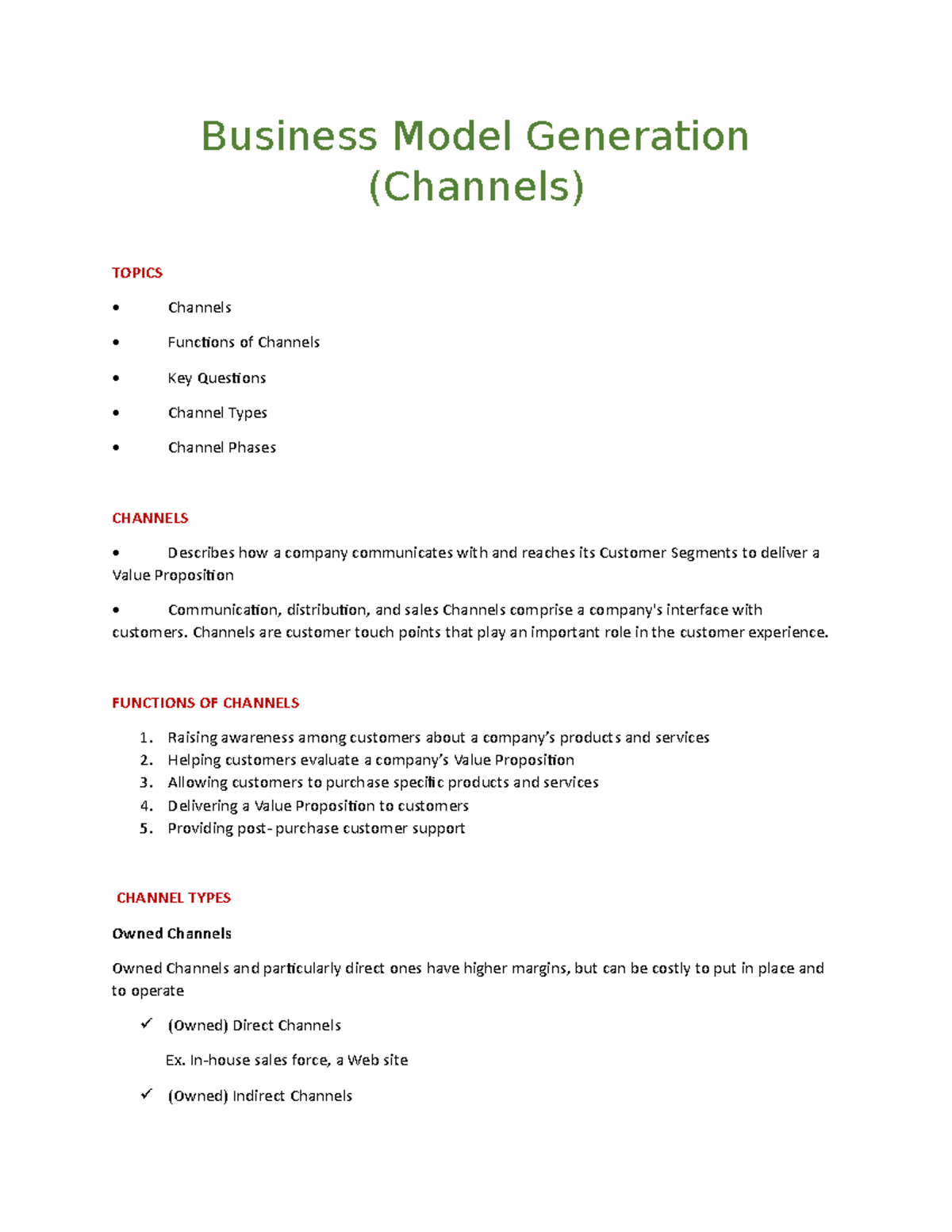 Business Model Generation Channels - Entrepreneurship with ...