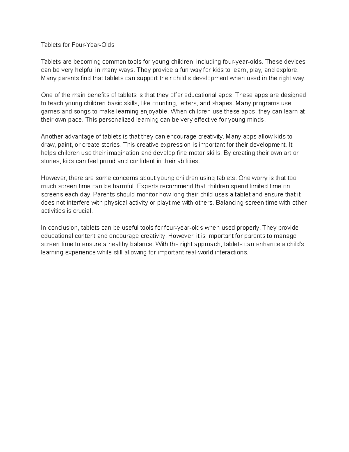 Tablet - Random english essay - Tablets for Four-Year-Olds Tablets are ...