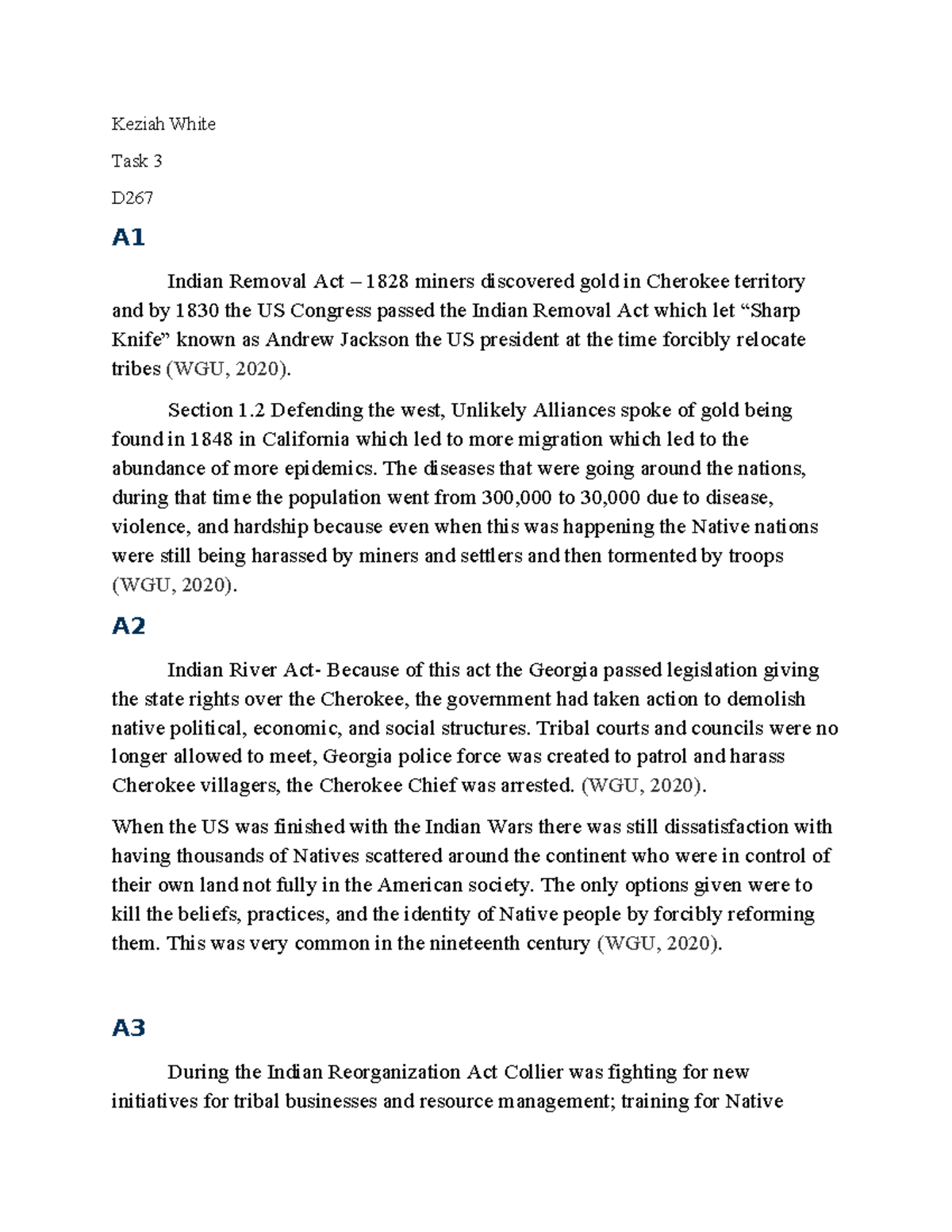 Task 3 Segregation in america - Keziah White Task 3 D A Indian Removal ...