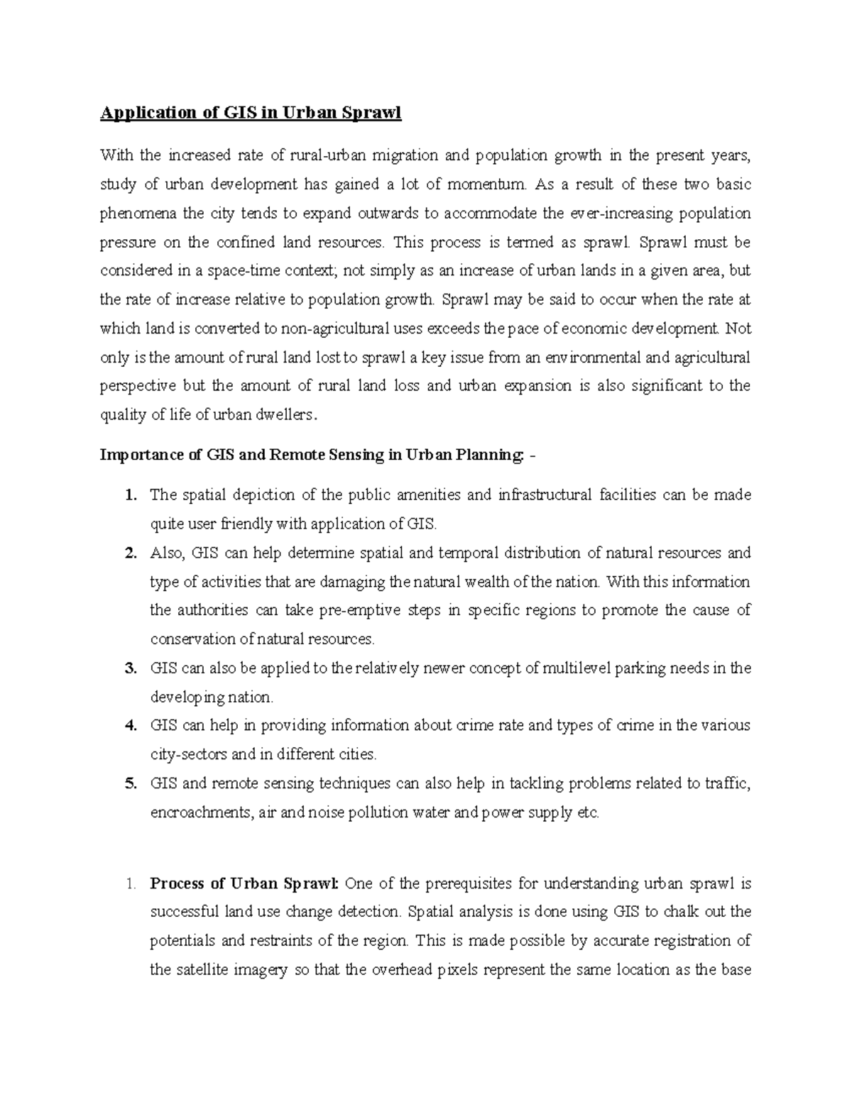 Urban Spraw - Application of GIS in Urban Sprawl With the increased rate of rural-urban ...