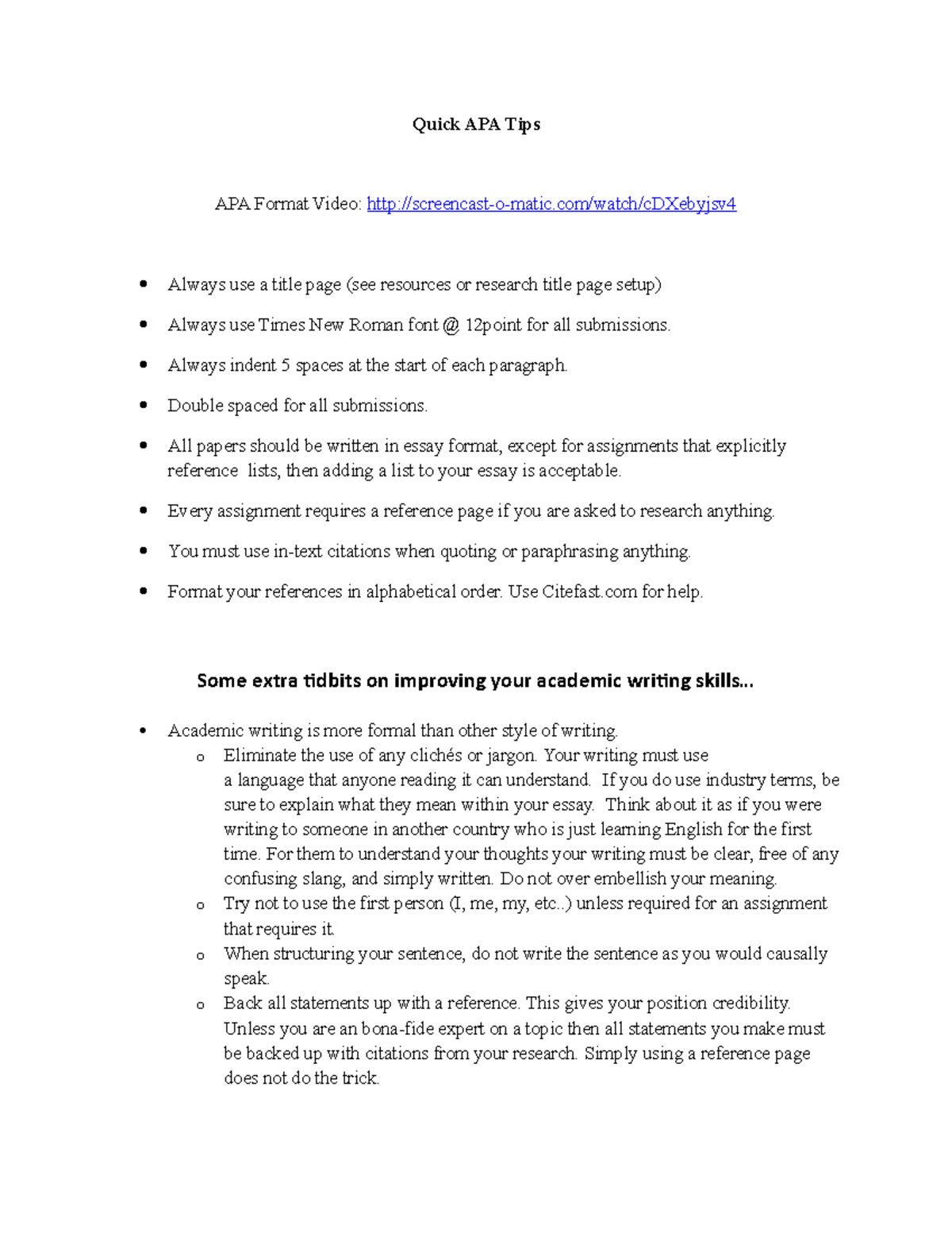 NEW APA Format Notes Quick APA Tips APA Format Video Screencast o