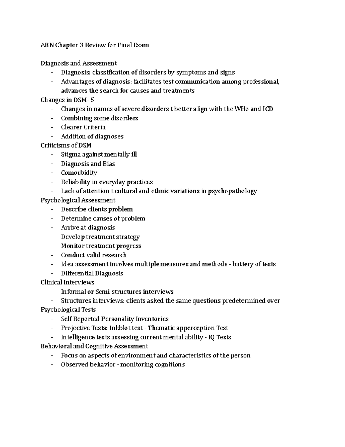 ABN Chapter 3 Review for Final Exam - Studocu