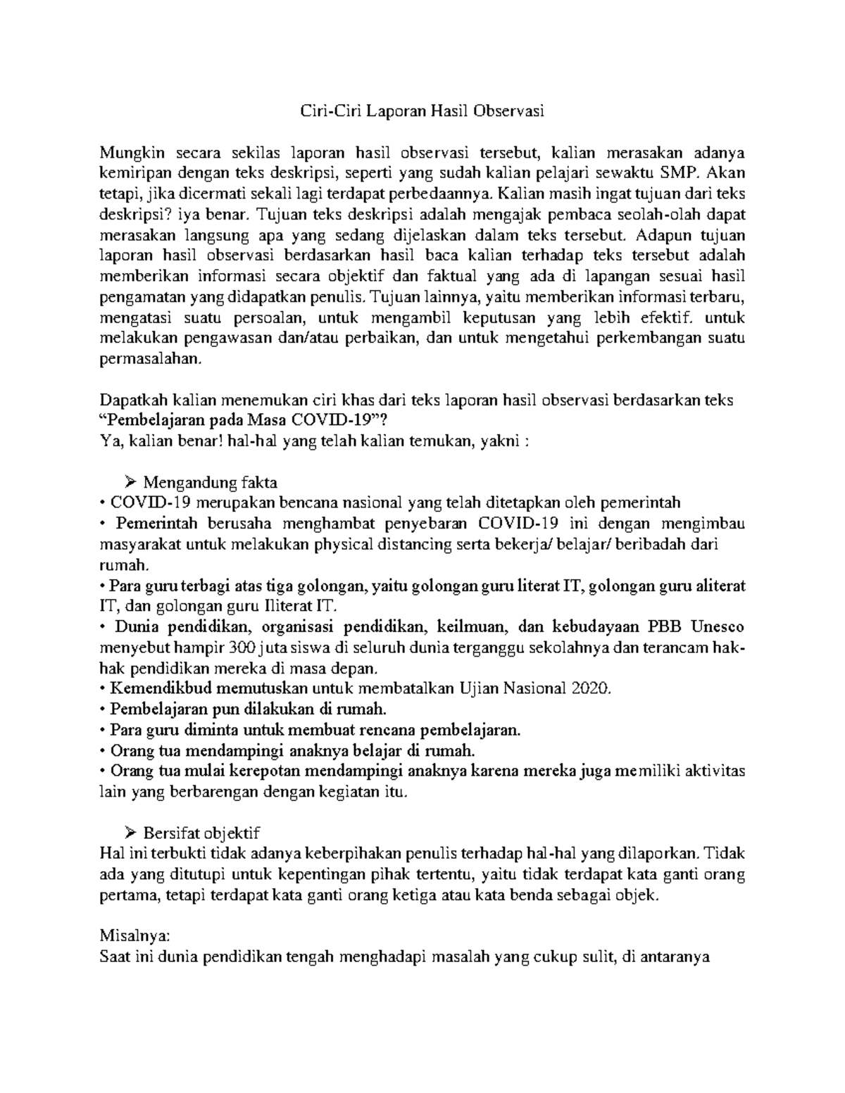 Ciri-Ciri Laporan Hasil Observasi - Ciri-Ciri Laporan Hasil Observasi ...