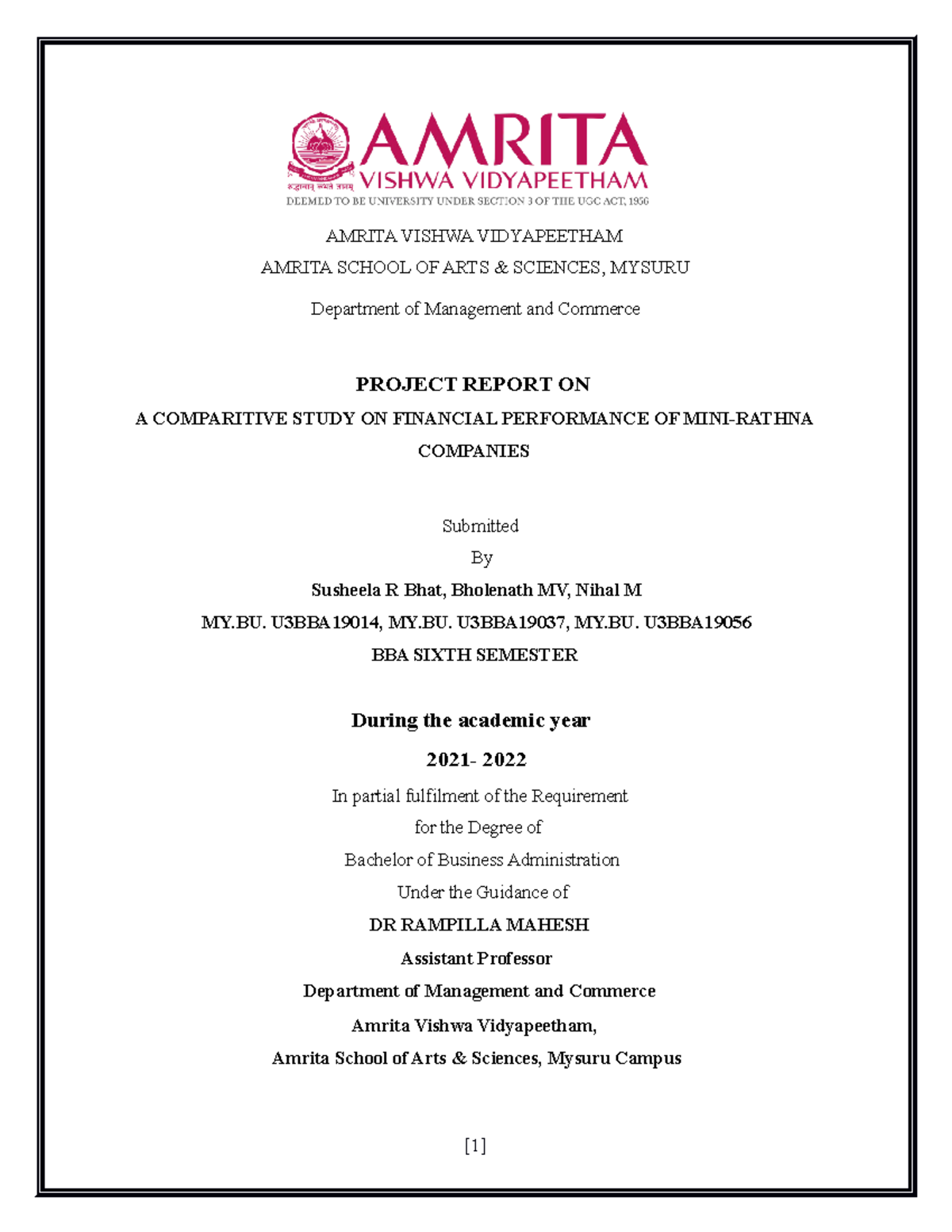 Major Project Final Report a - AMRITA VISHWA VIDYAPEETHAM AMRITA SCHOOL ...